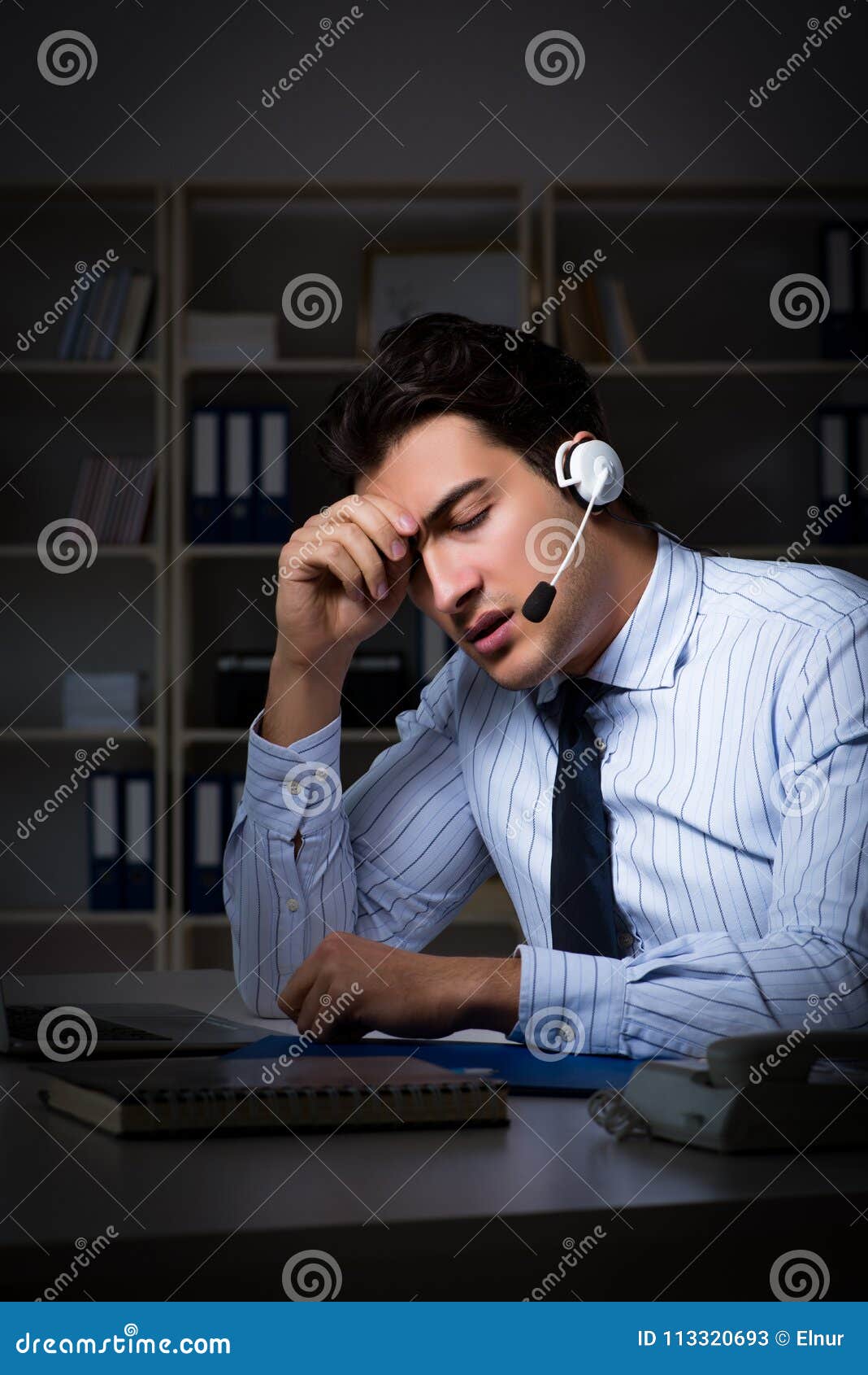 The Tired and Exhausted Helpdesk Operator during Night Shift Stock ...