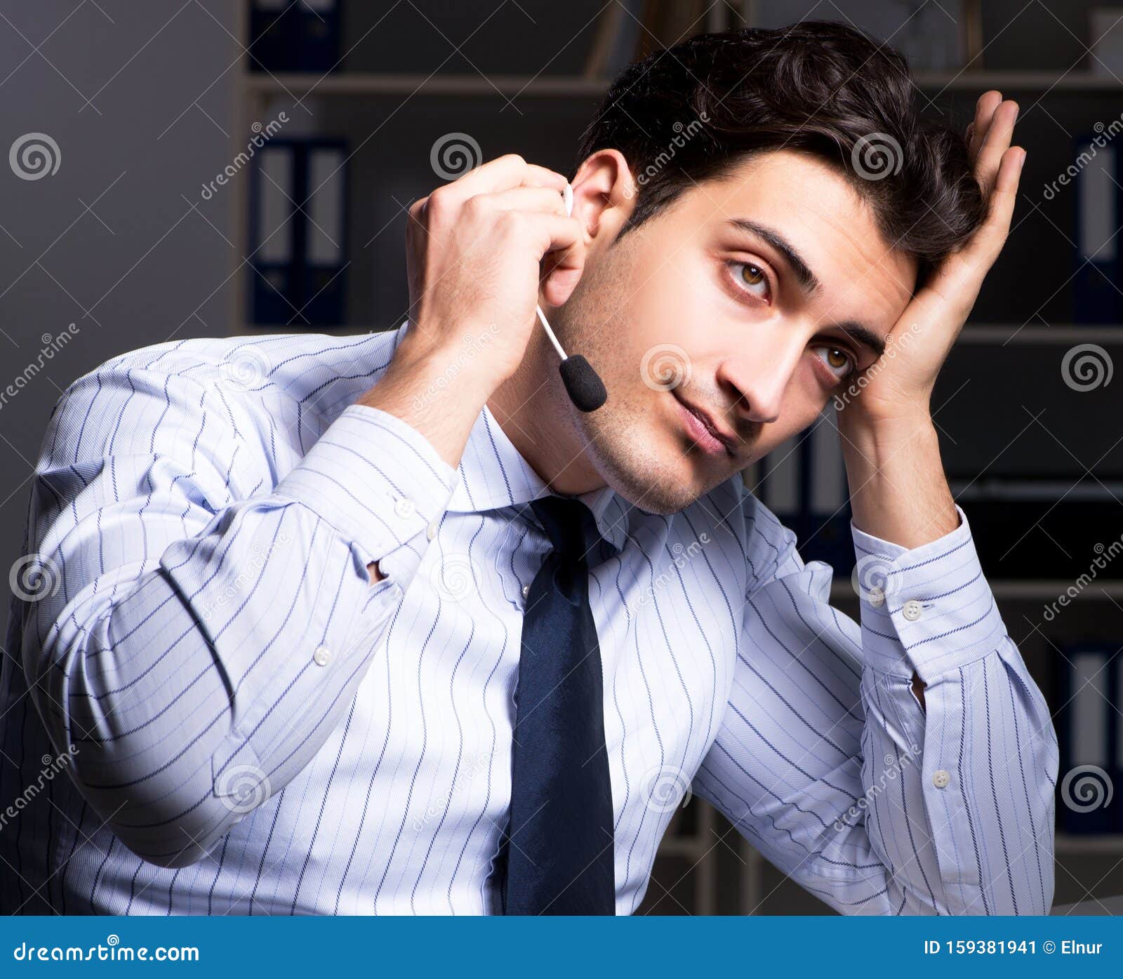 Tired and Exhausted Helpdesk Operator during Night Shift Stock Image ...