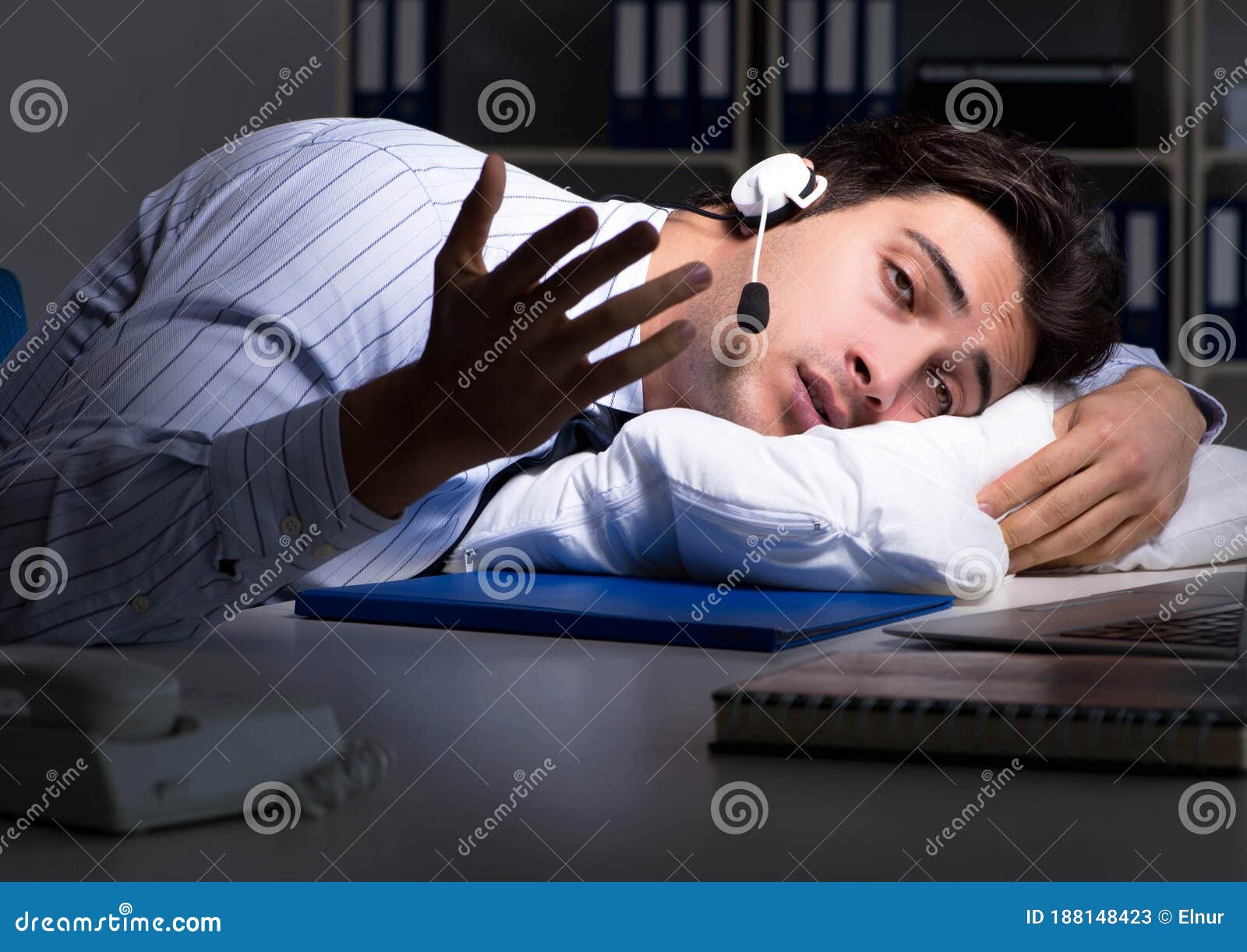 Tired and Exhausted Helpdesk Operator during Night Shift Stock Image ...