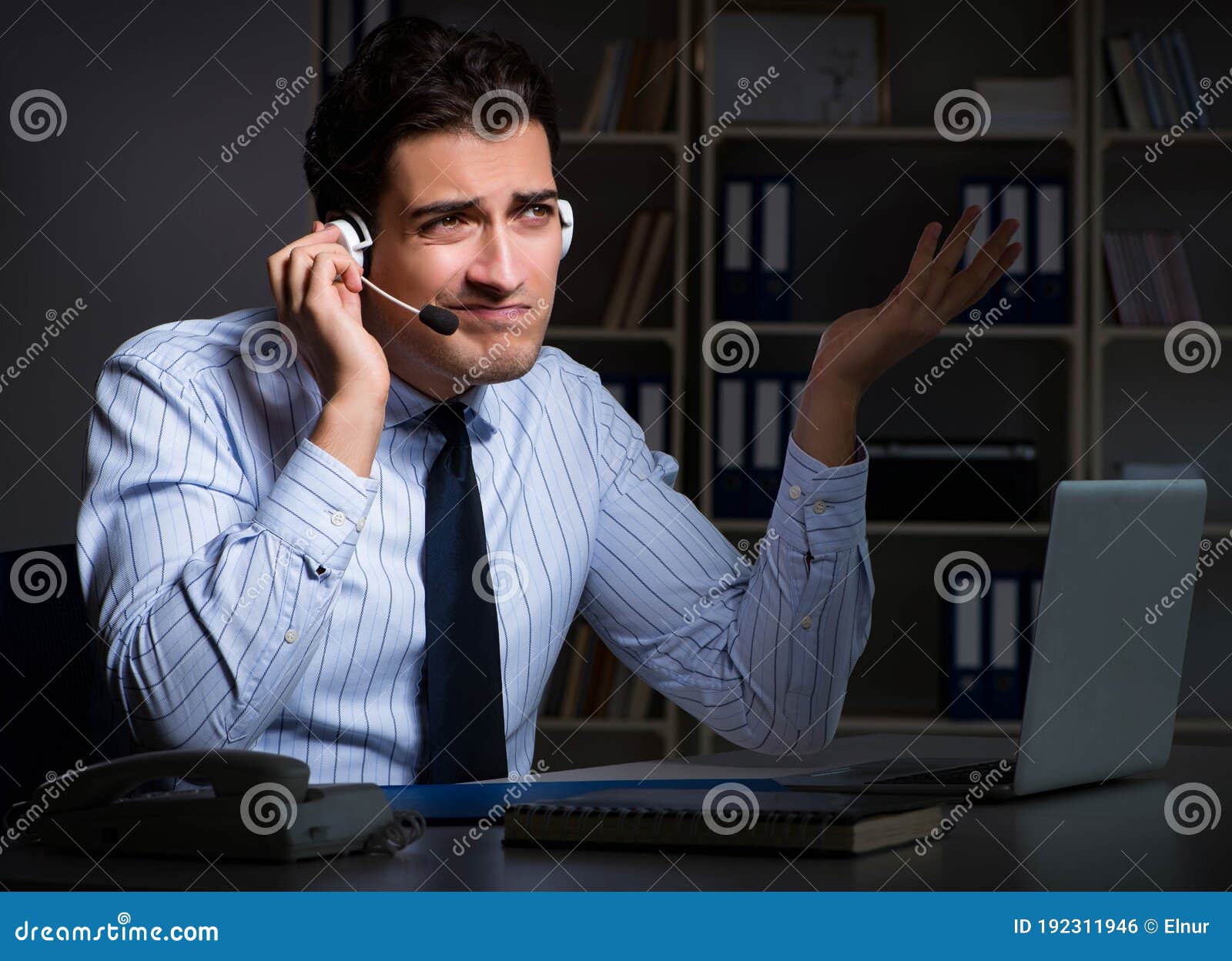 Tired and Exhausted Helpdesk Operator during Night Shift Stock Photo ...