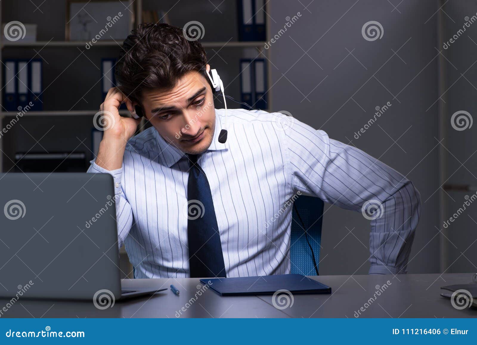 The Tired and Exhausted Helpdesk Operator during Night Shift Stock ...