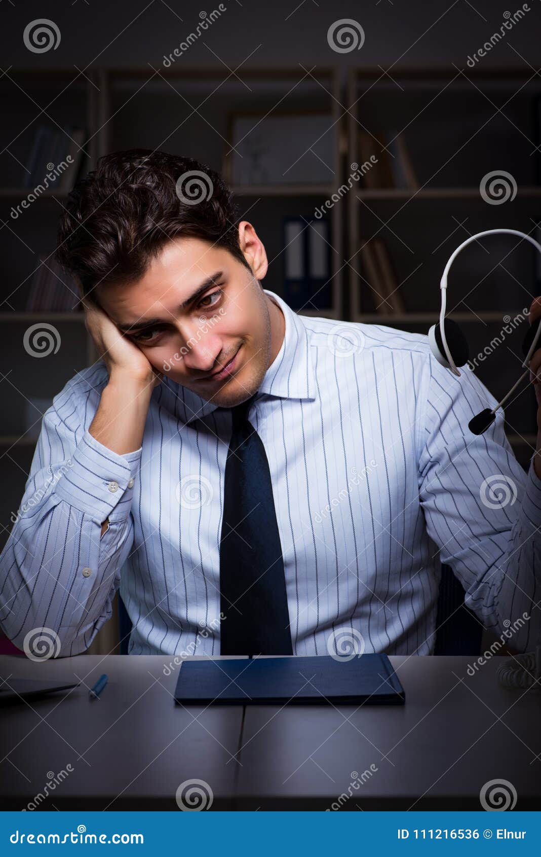 The Tired and Exhausted Helpdesk Operator during Night Shift Stock ...