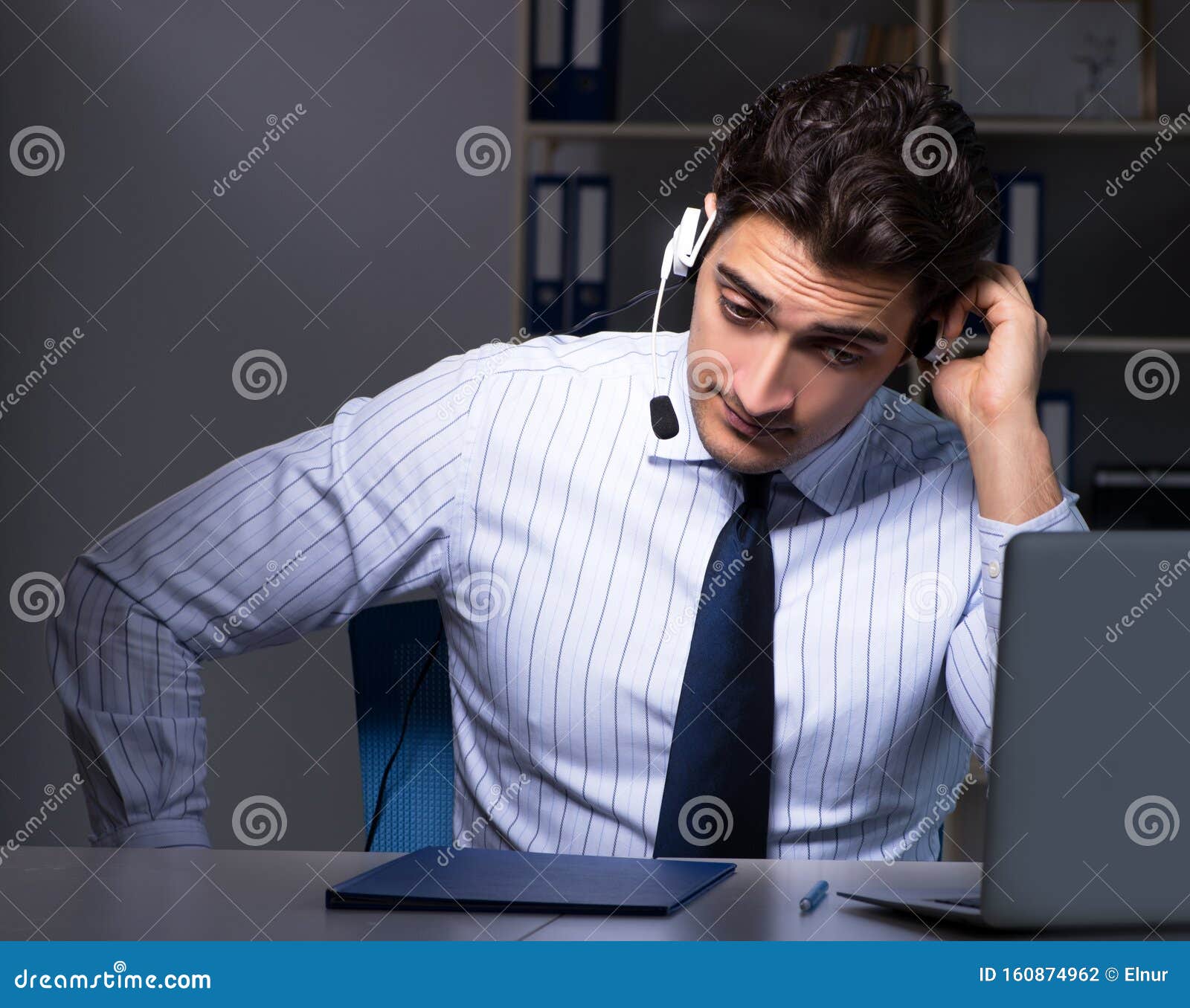 Tired and Exhausted Helpdesk Operator during Night Shift Stock Photo ...