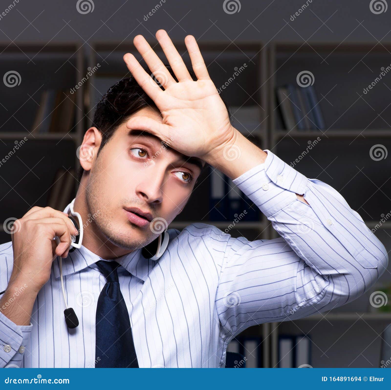 Tired and Exhausted Helpdesk Operator during Night Shift Stock Photo ...