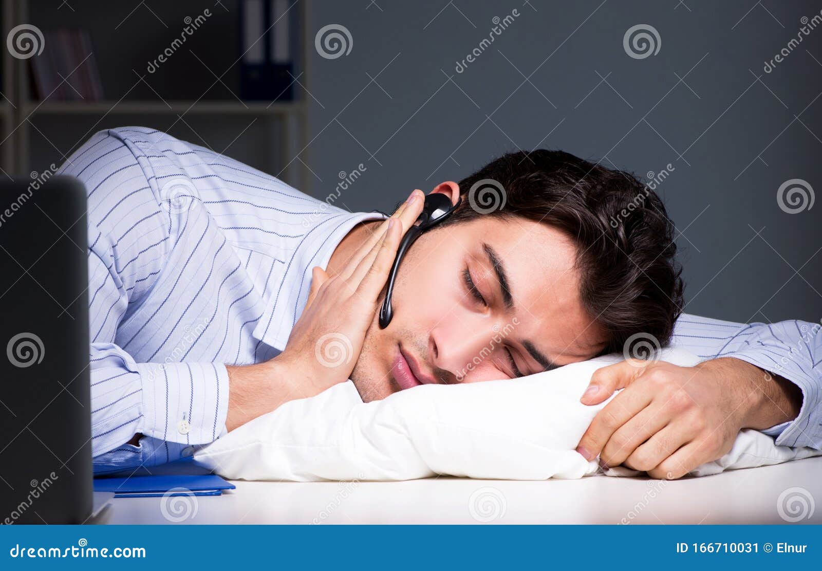 Tired and Exhausted Helpdesk Operator during Night Shift Stock Image ...