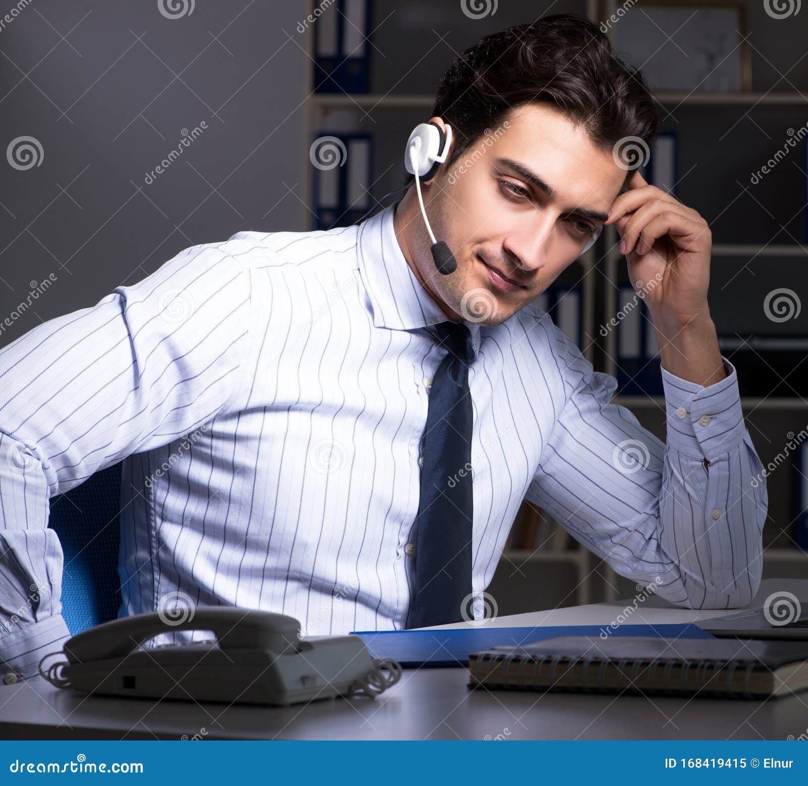 Tired and Exhausted Helpdesk Operator during Night Shift Stock Image ...