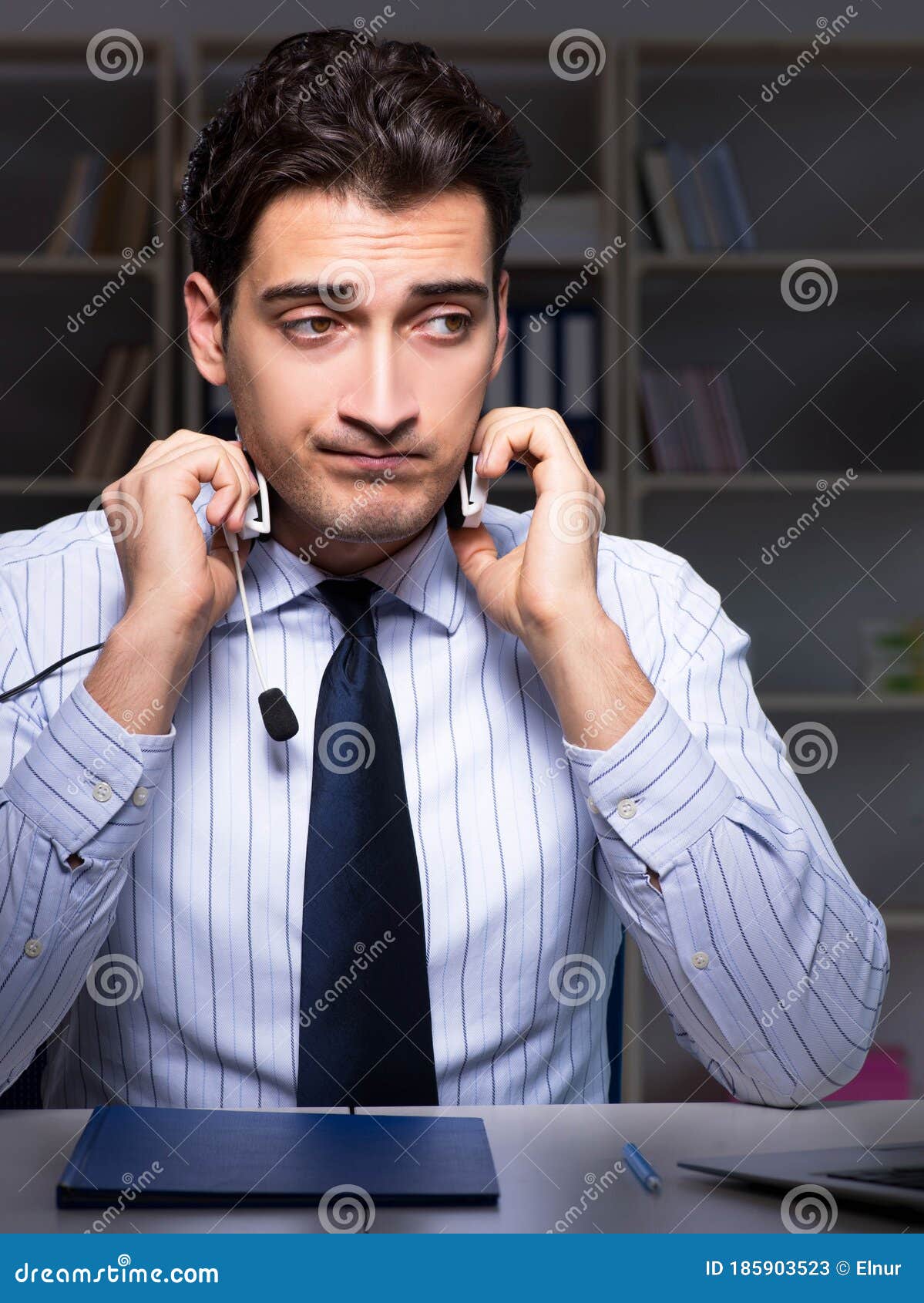 Tired and Exhausted Helpdesk Operator during Night Shift Stock Image ...
