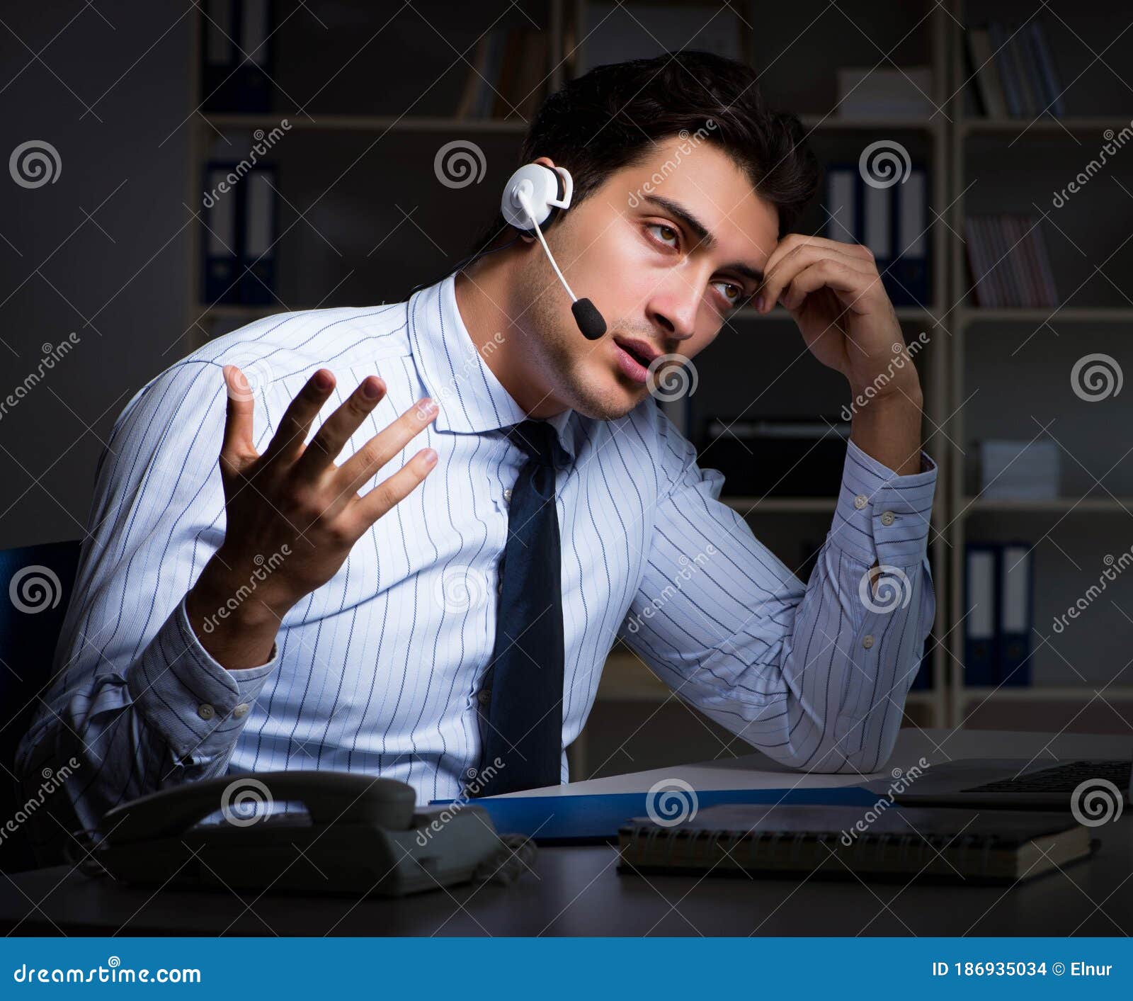 Tired and Exhausted Helpdesk Operator during Night Shift Stock Photo ...