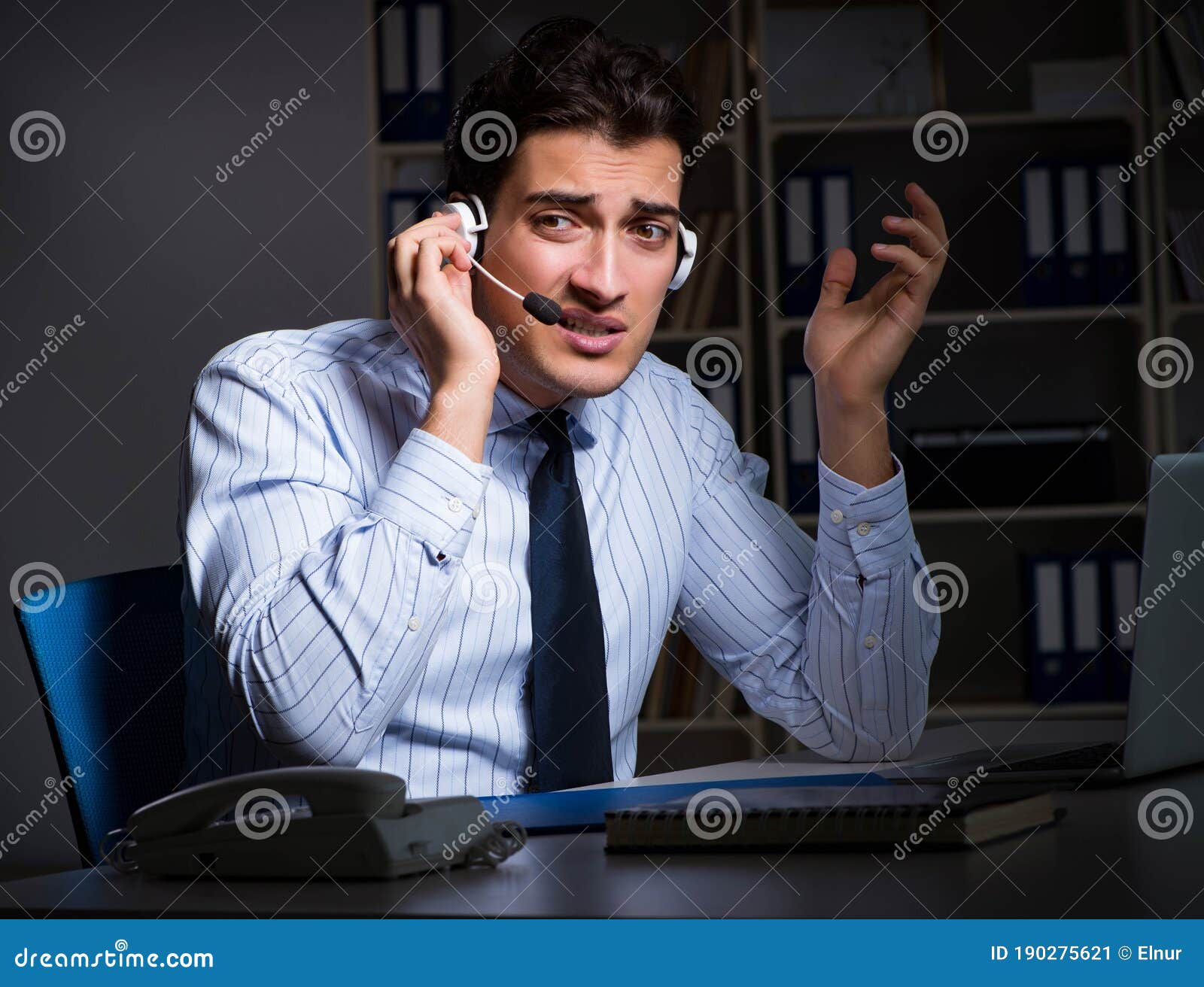 Tired and Exhausted Helpdesk Operator during Night Shift Stock Image ...