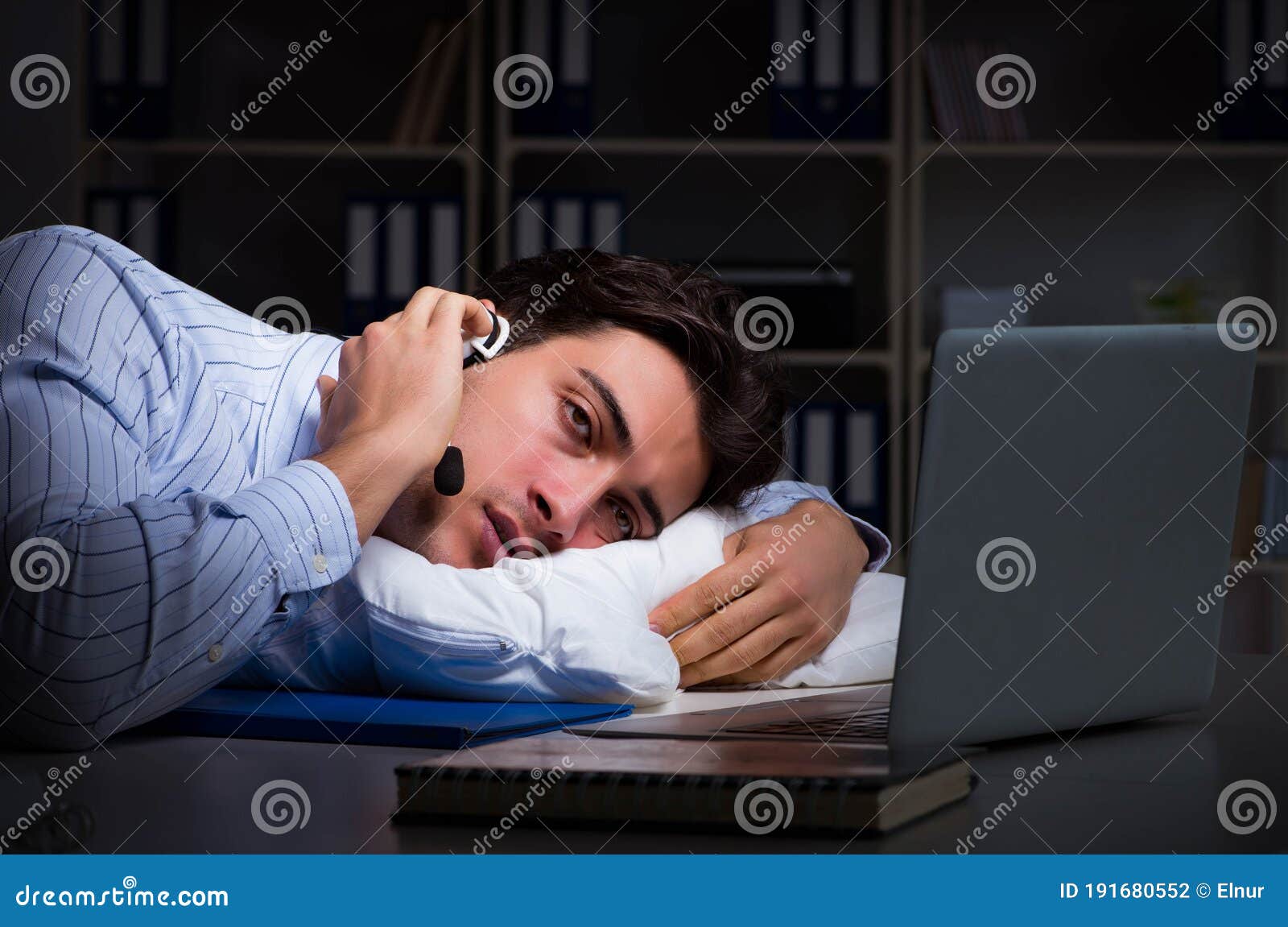 Tired and Exhausted Helpdesk Operator during Night Shift Stock Photo ...