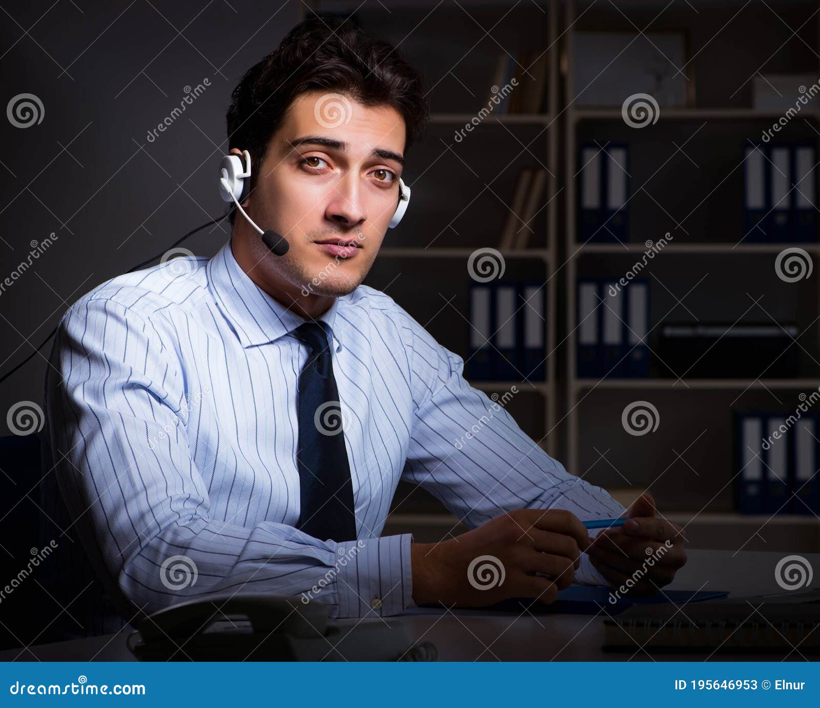 Tired and Exhausted Helpdesk Operator during Night Shift Stock Image ...