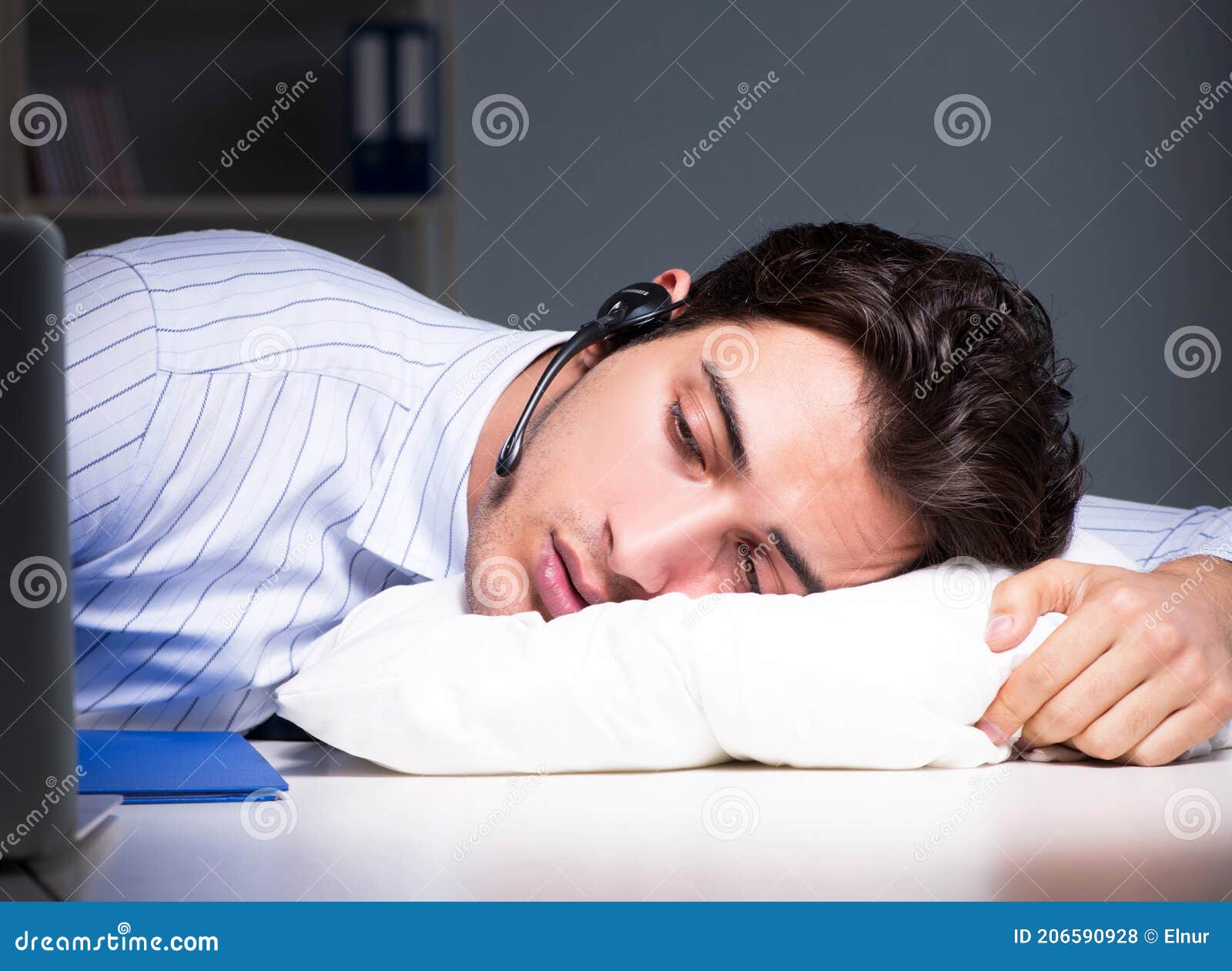 Tired and Exhausted Helpdesk Operator during Night Shift Stock Photo ...