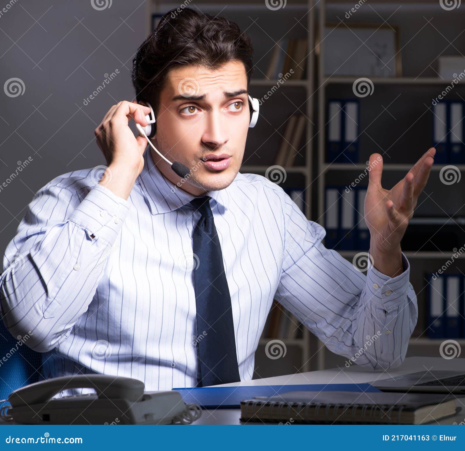 Tired and Exhausted Helpdesk Operator during Night Shift Stock Image ...