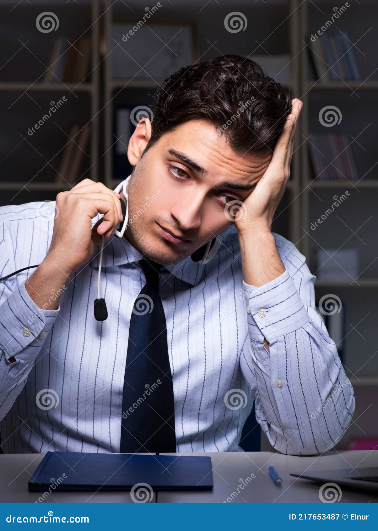 Tired and Exhausted Helpdesk Operator during Night Shift Stock Image ...
