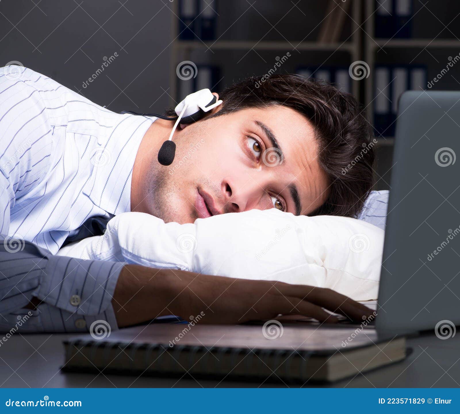 Tired and Exhausted Helpdesk Operator during Night Shift Stock Image ...