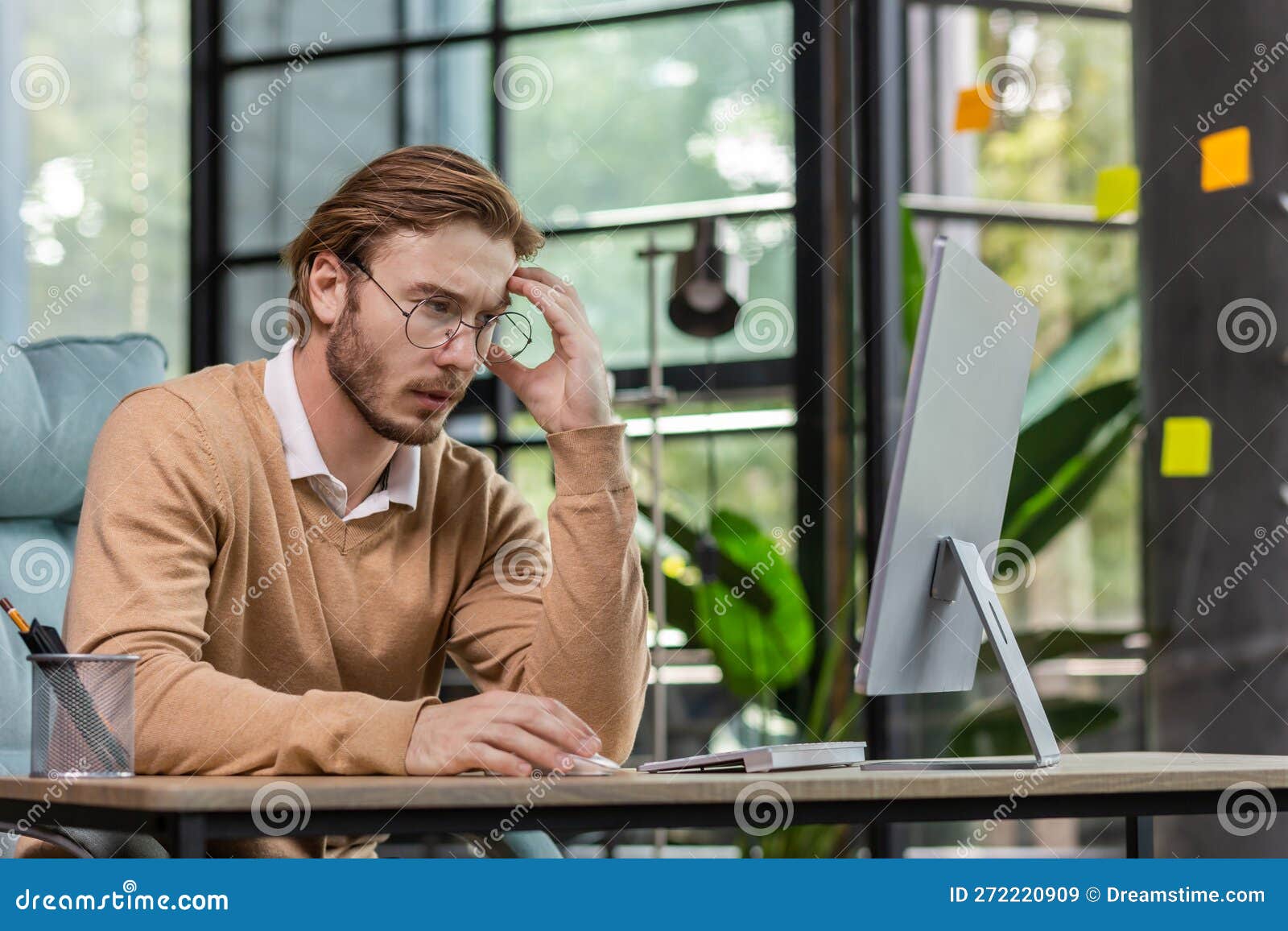 Tired Exhausted Man, Office Worker, Manager or Freelancer Sitting at ...