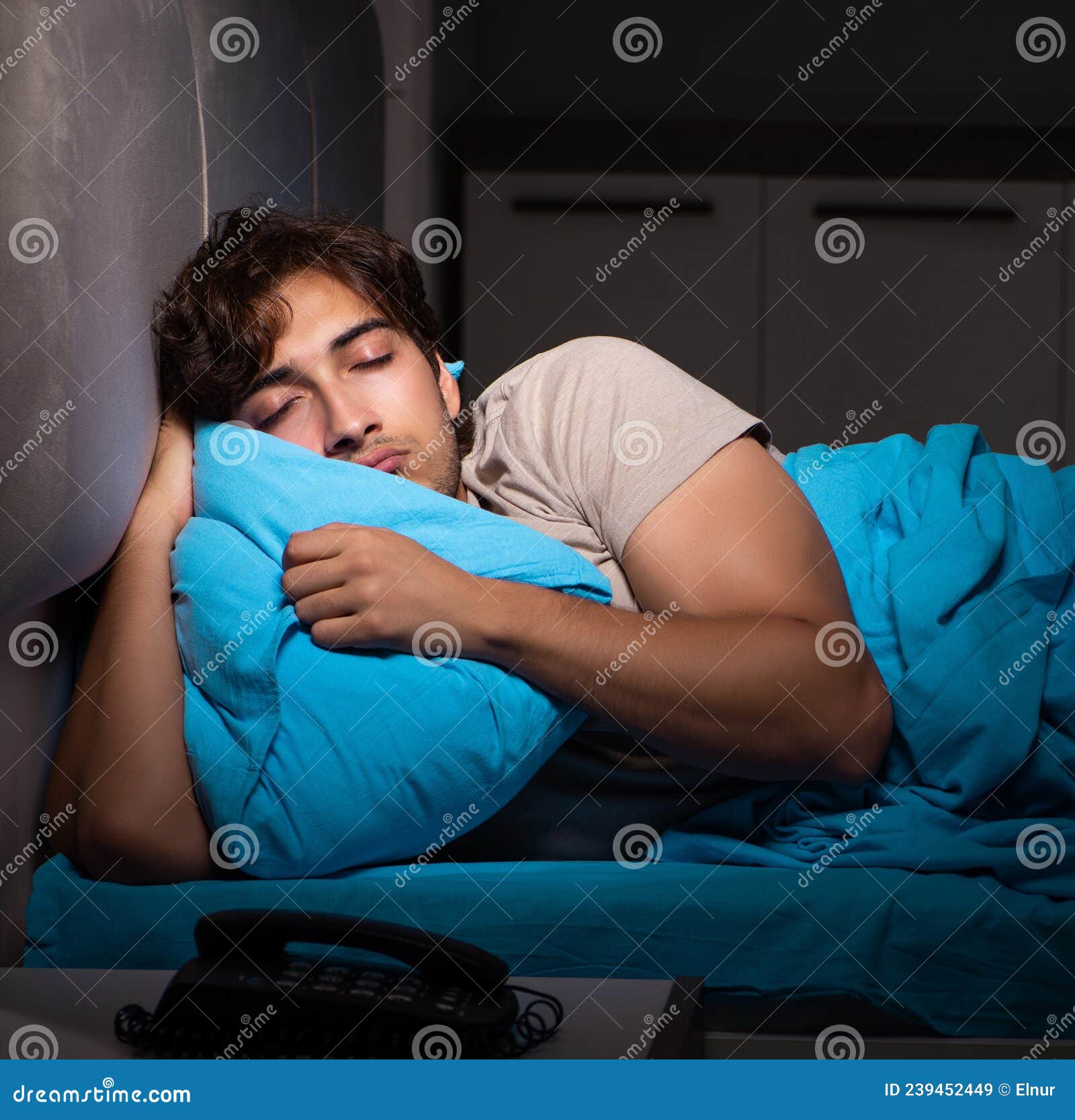 The Tired Exhausted Man Sleeping in His Bed Stock Image - Image of ...