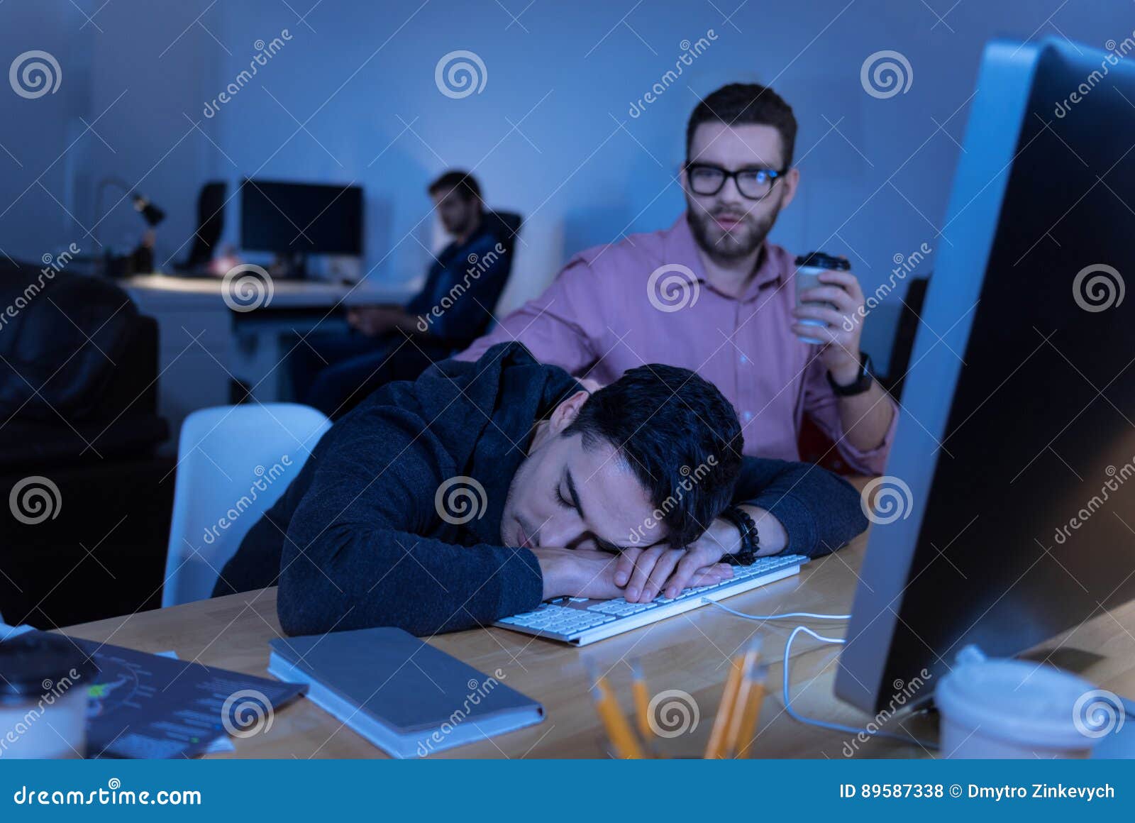 Tired Exhausted Man Sleeping on the Keyboard Stock Photo - Image of ...