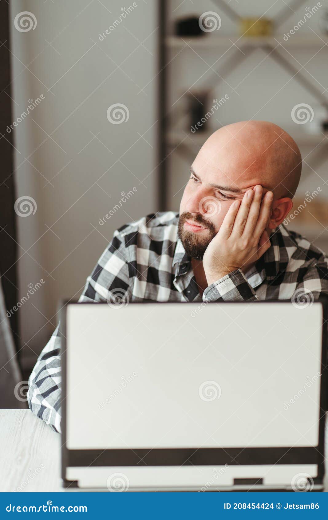 Tired Exhausted Man Working at His Home Office Stock Photo - Image of ...
