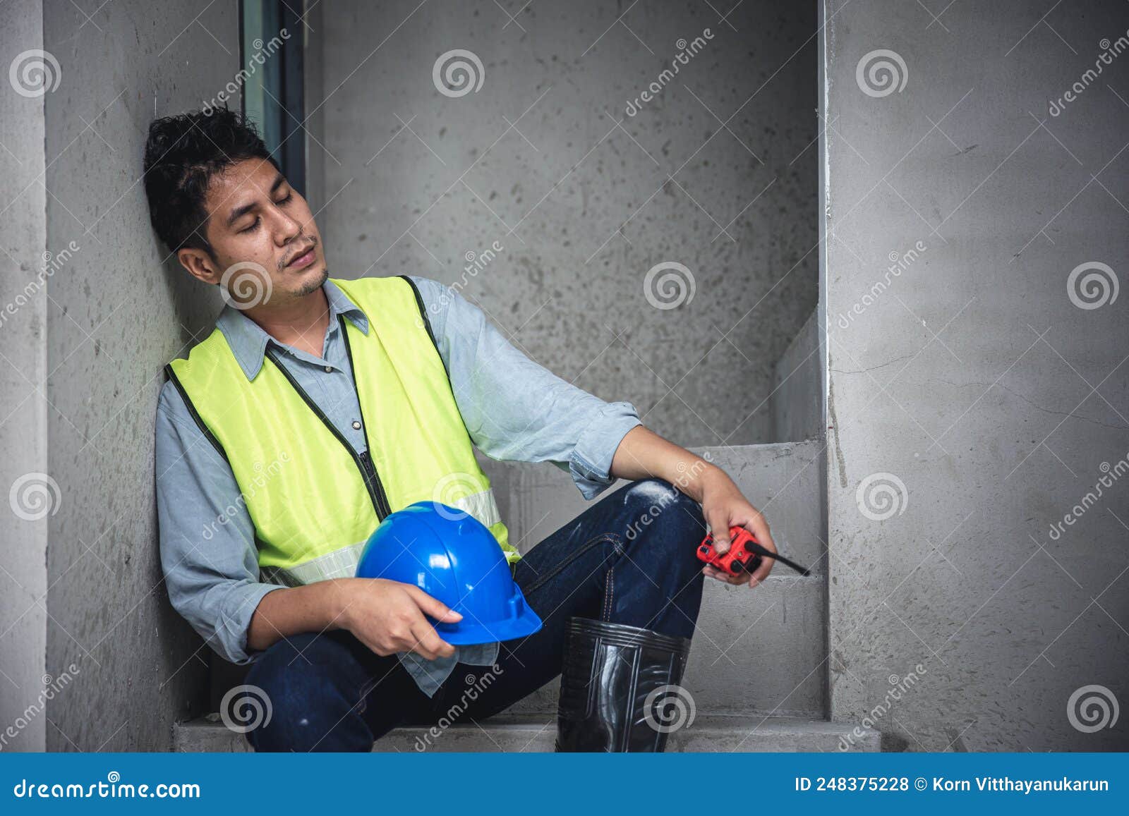 Tired Exhausted and Napping Engineer Builder Worker in Construction ...