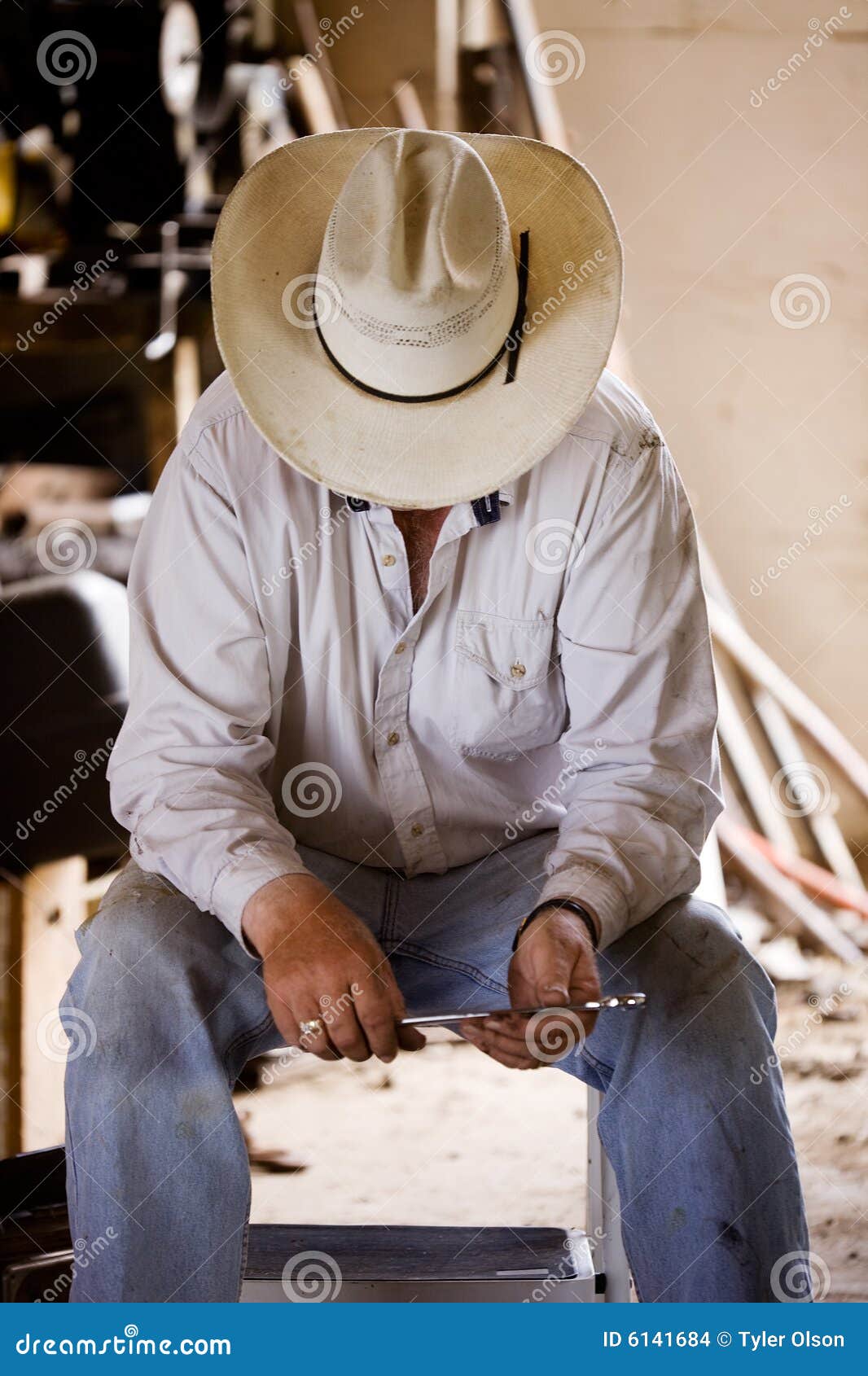 Tired Farmer stock photo. Image of wrench, cowboy, dirty - 6141684