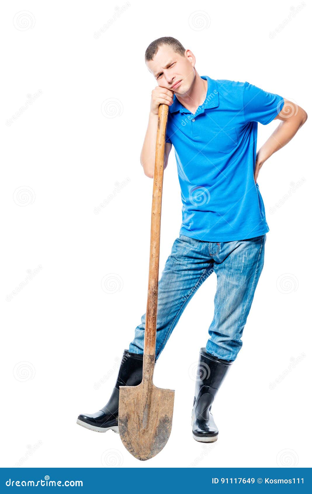 Tired Farmer Holding a Sick Back on a White Stock Image - Image of ...