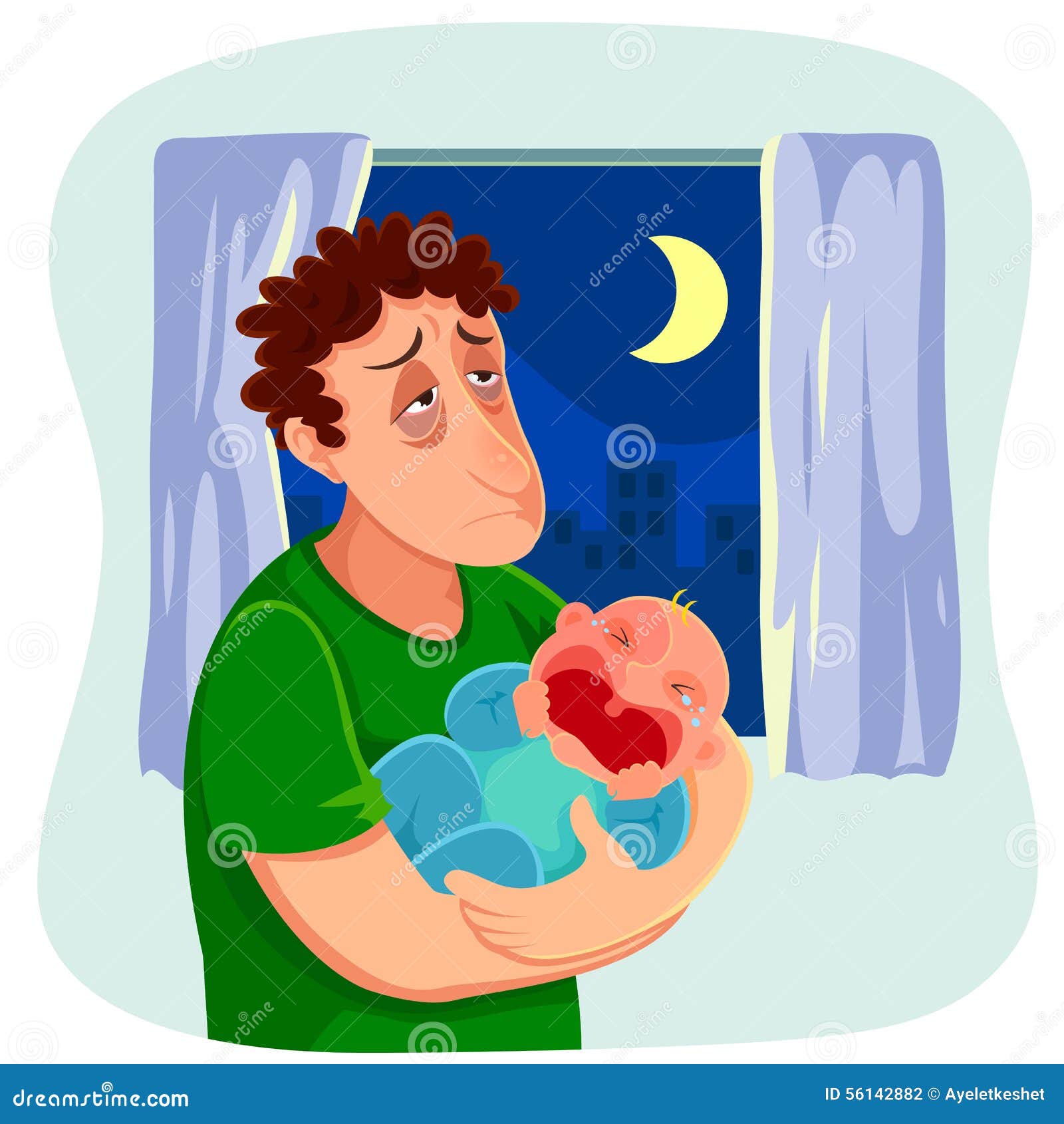 Tired Father And Annoying Disturbing Children Asking For Smth. Hard ...