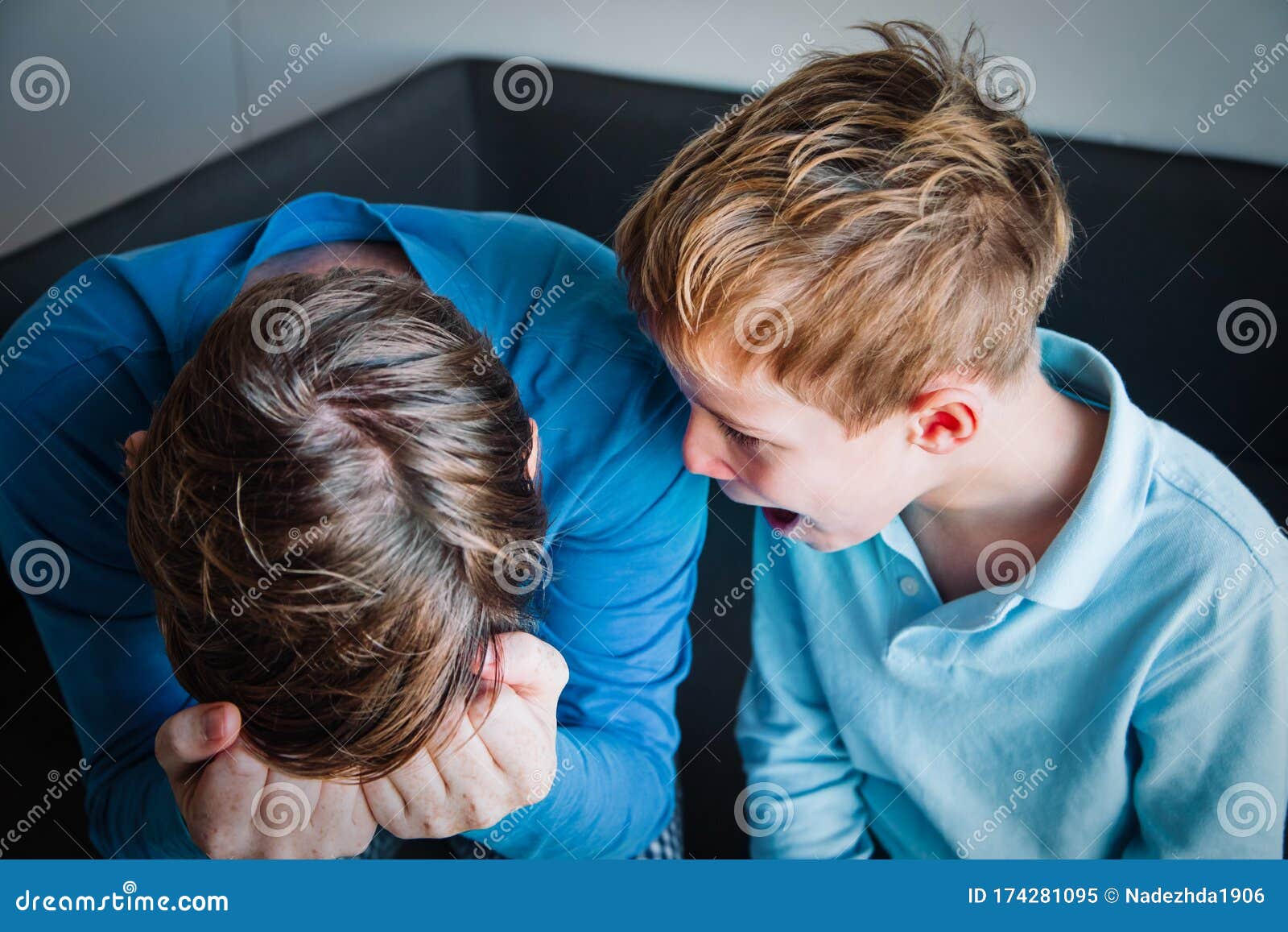 Tired Father and Son Shouting at Him, Problems in Family Stock Image ...