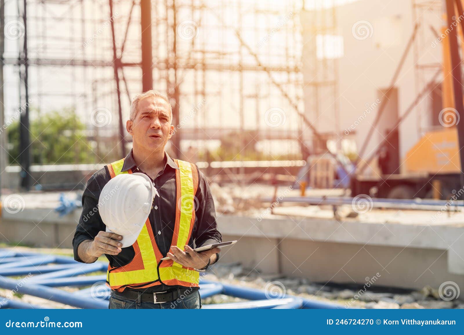 Tired Fatigued Engineer Worker Constructor Working in Construction Site ...