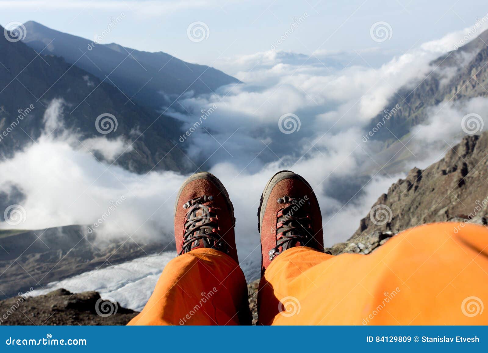 Tired Feet of the Climber in the Shoes on Mountains. Stock Image ...