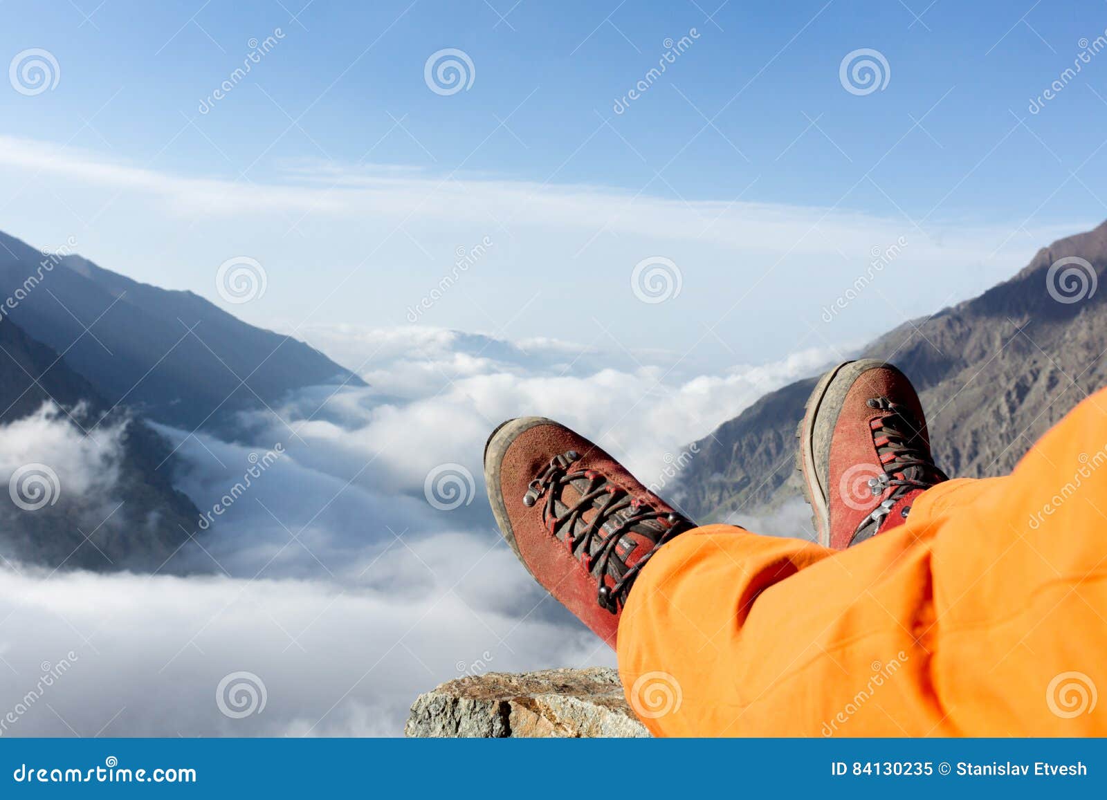 Tired Feet of the Climber in the Shoes on Mountains. Stock Image ...