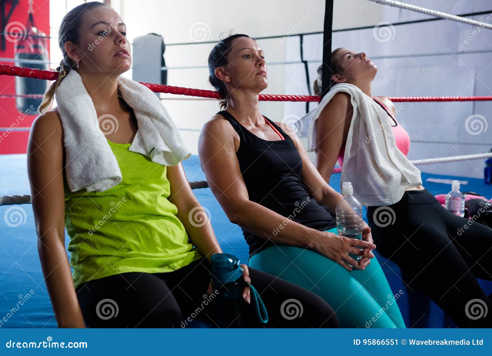 Tired Female Boxers Leaning on Rope Stock Image - Image of foreground ...