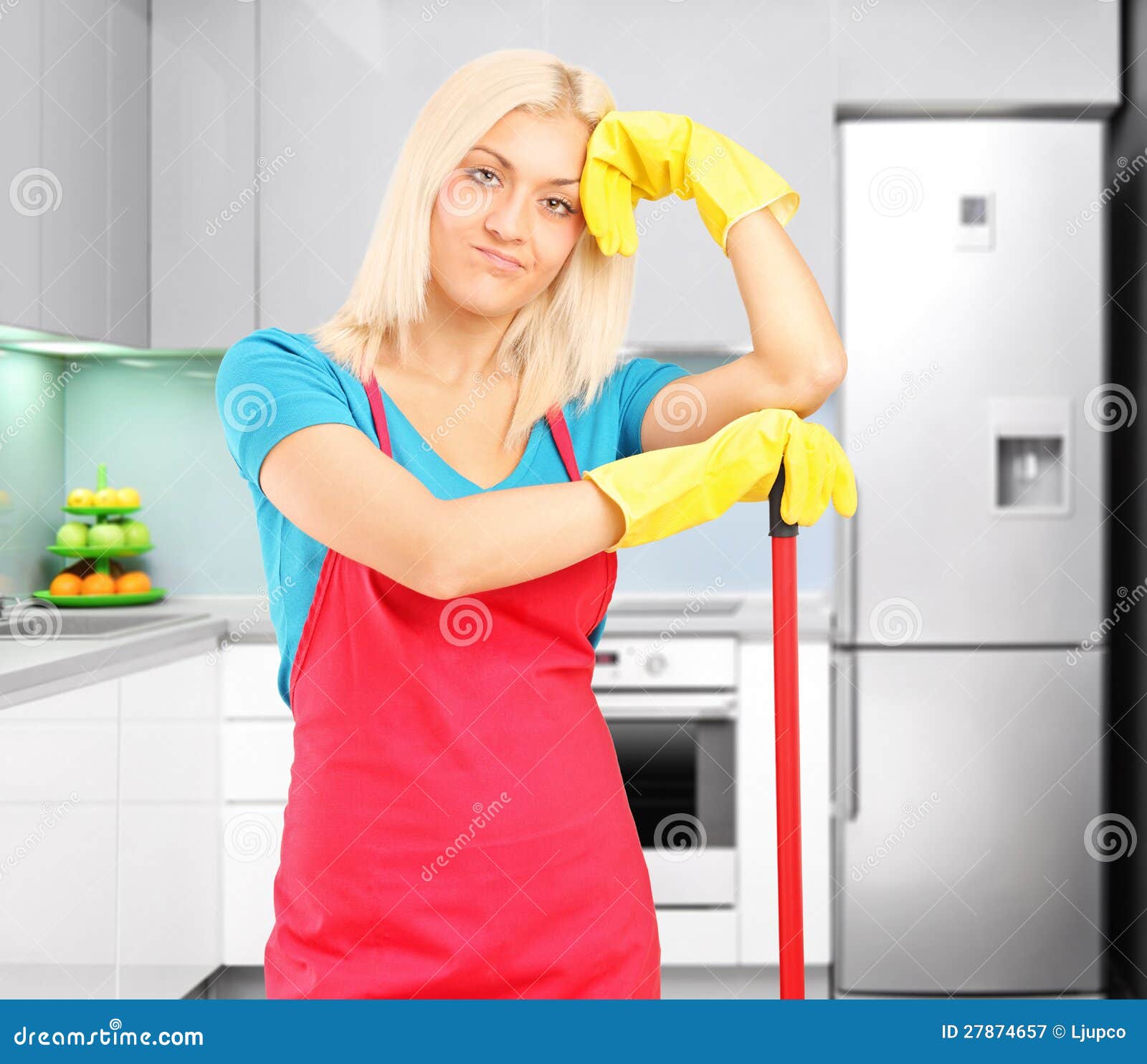 Tired Female Cleaner after Cleaning a Kitchen Stock Image - Image of ...