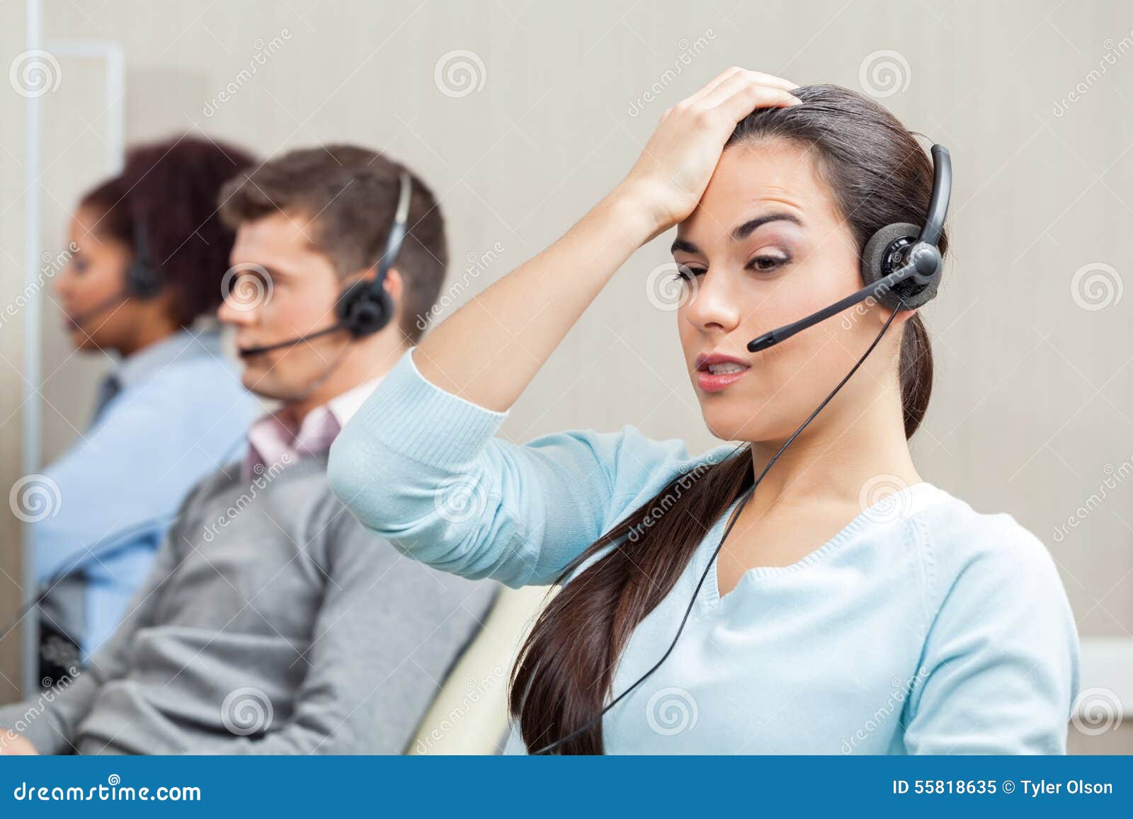 Tired Female Customer Service Representative in Stock Image - Image of ...