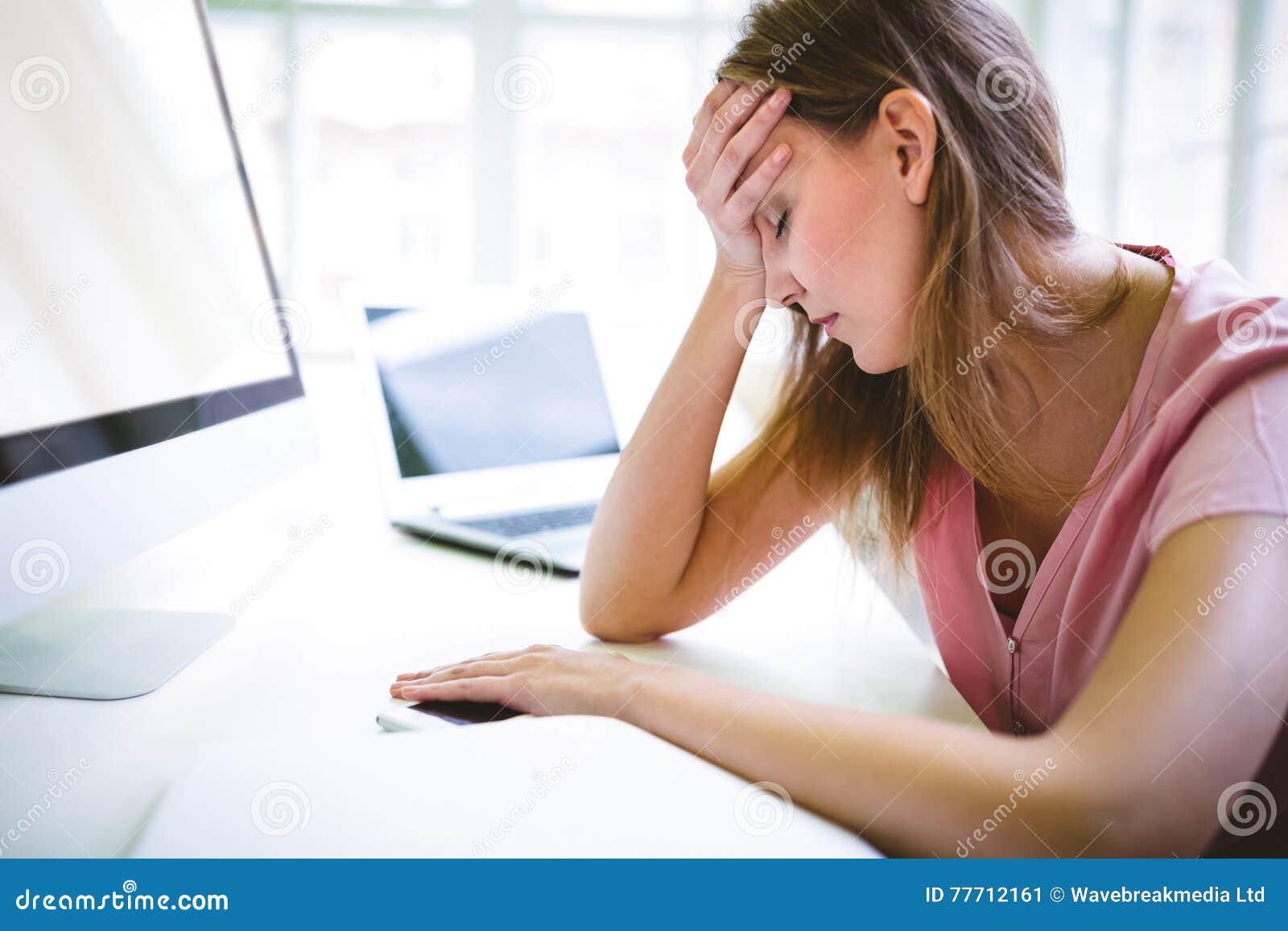 Tired Female Graphic Designer at Desk Stock Image - Image of agency ...