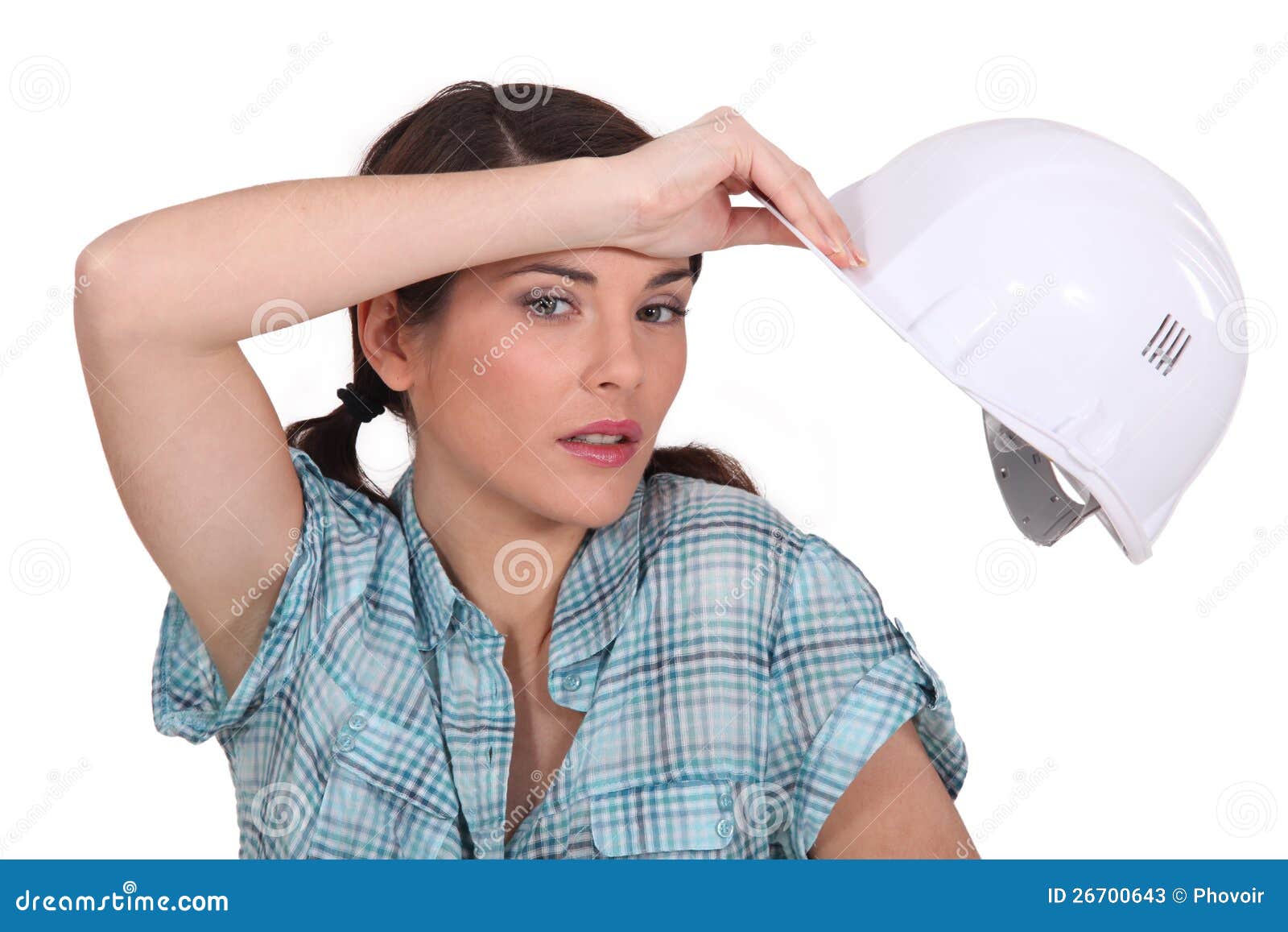 Tired female manual worker stock image. Image of safety - 26700643