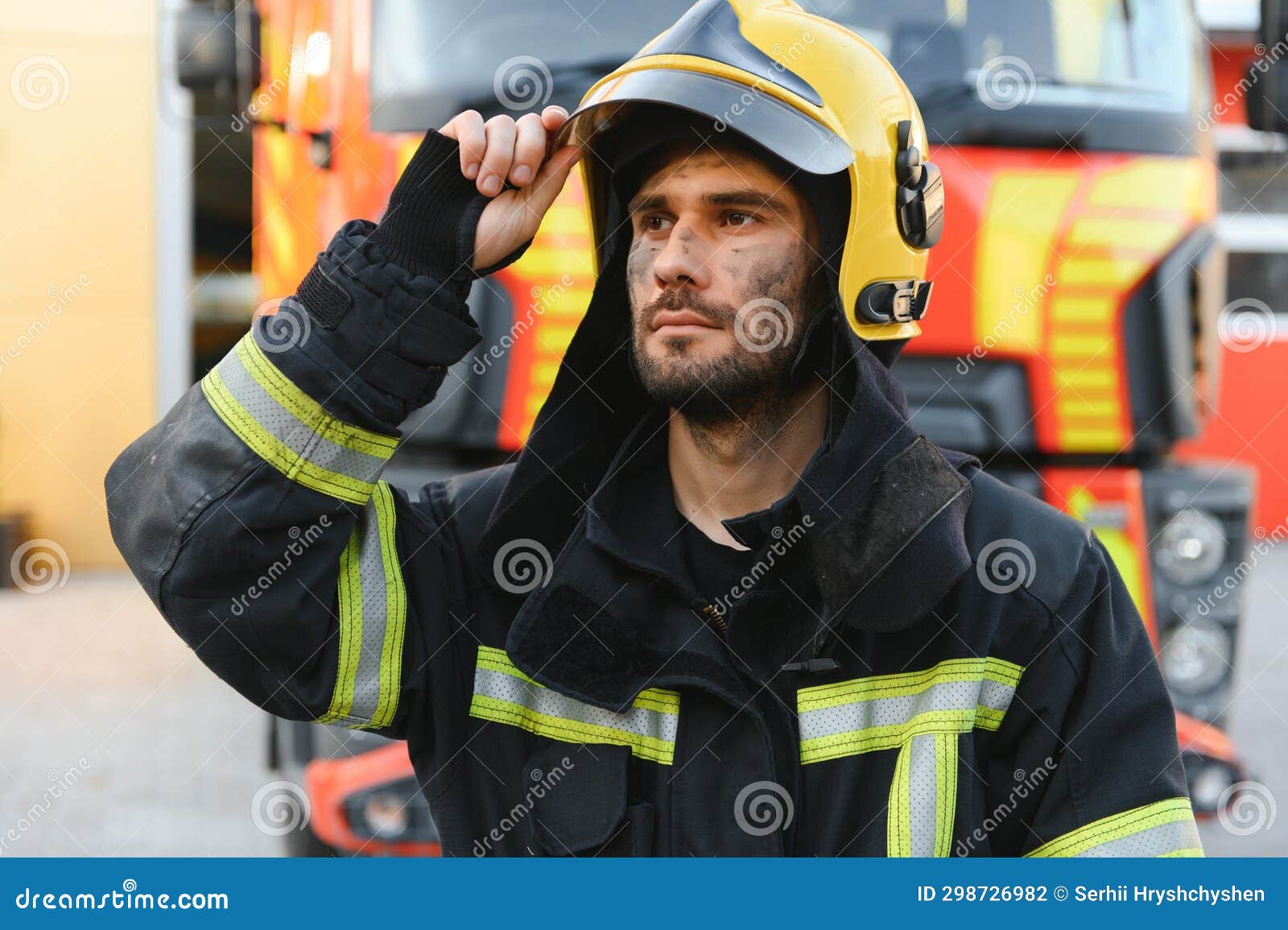 Tired Firefighter after Work in a Fire Department Stock Photo - Image ...