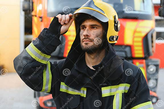 Tired Firefighter after Work in a Fire Department Stock Photo - Image ...