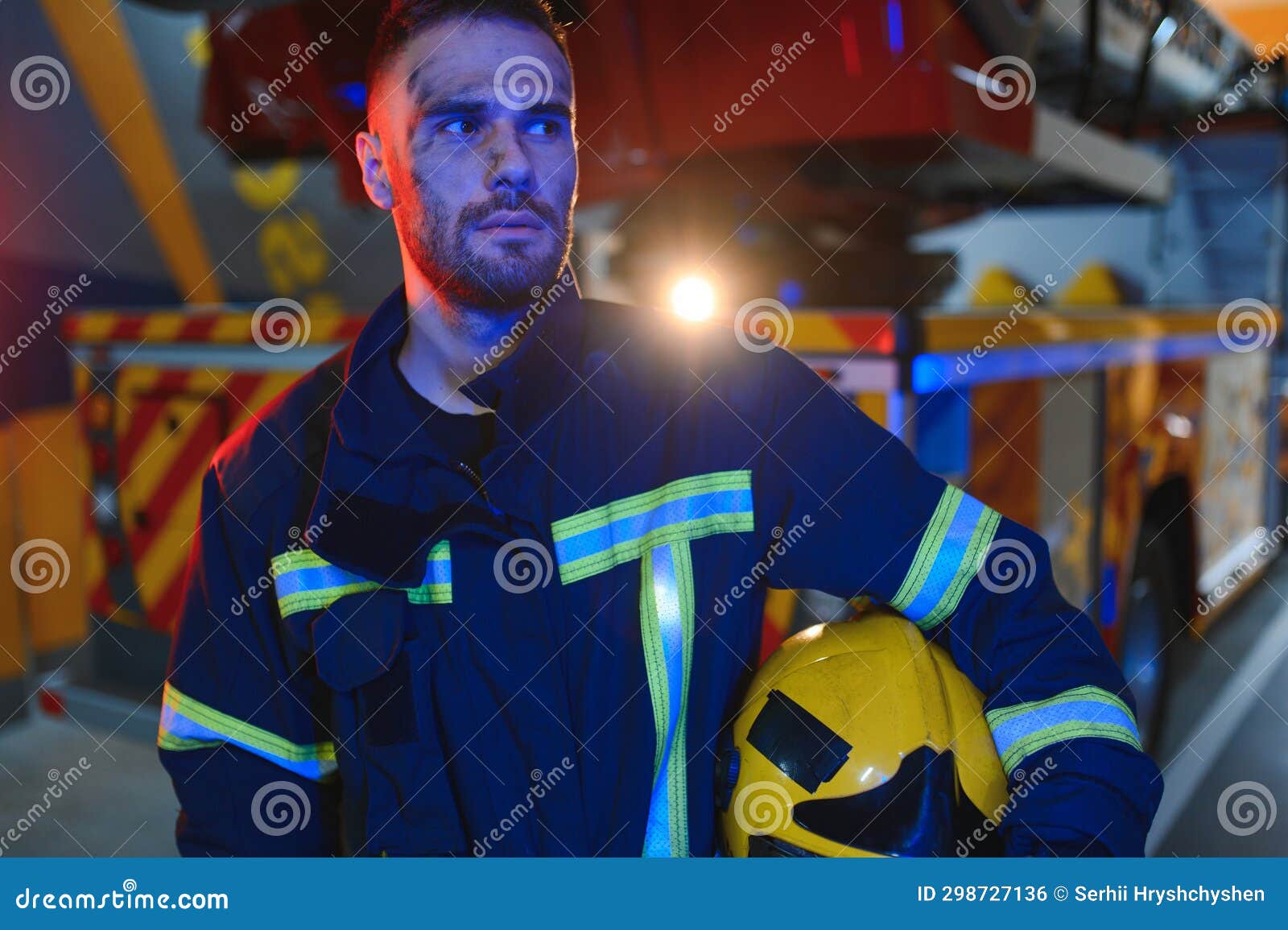 Tired Firefighter after Work in a Fire Department Stock Photo - Image ...