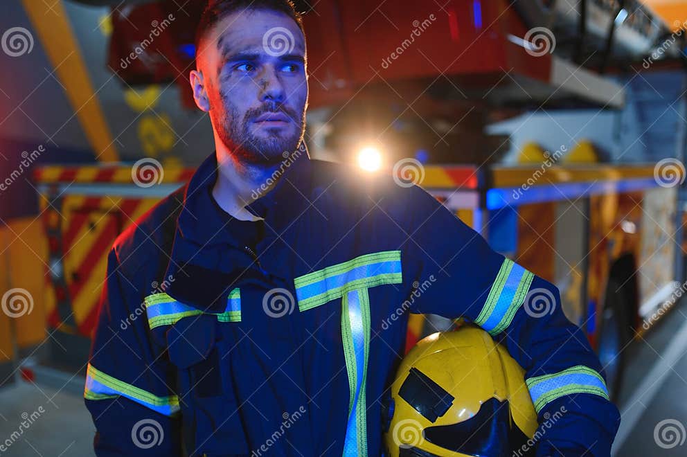 Tired Firefighter after Work in a Fire Department Stock Photo - Image ...