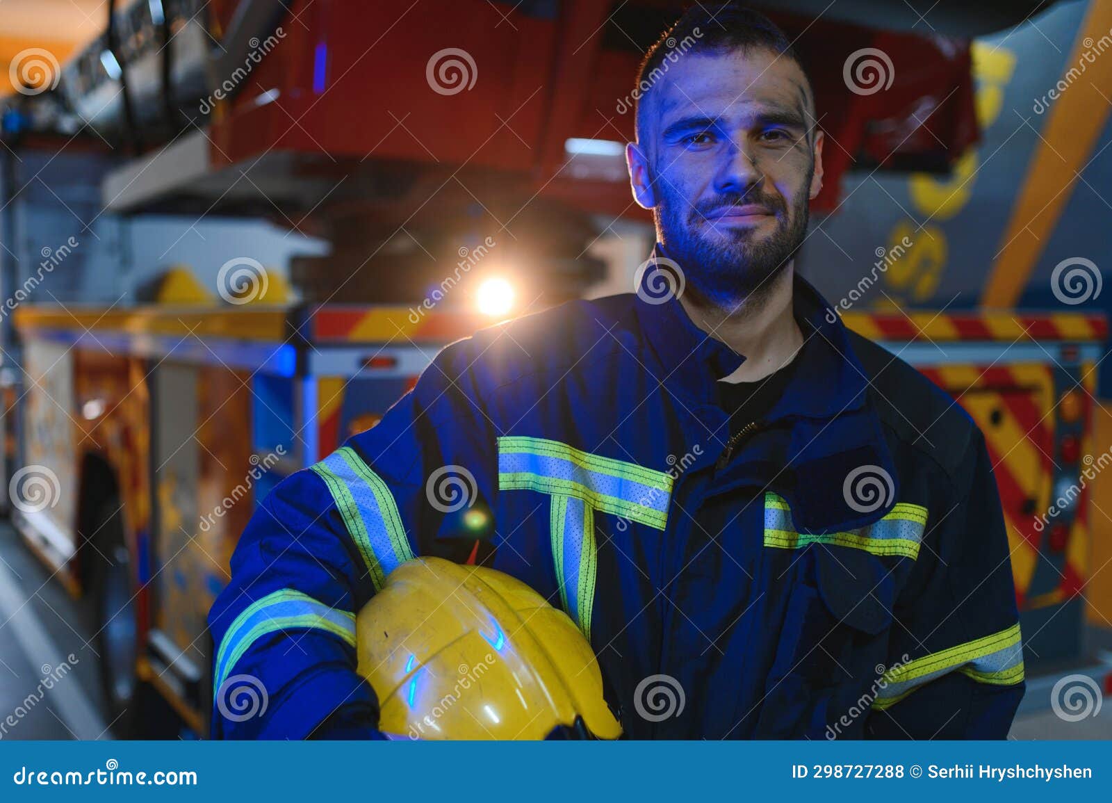 Tired Firefighter after Work in a Fire Department Stock Photo - Image ...