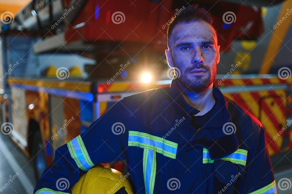 Tired Firefighter after Work in a Fire Department Stock Photo - Image ...