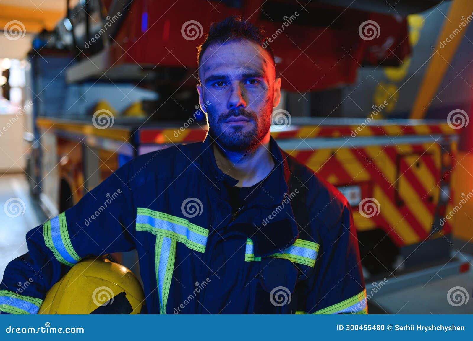 Tired Firefighter after Work in a Fire Department Stock Photo - Image ...