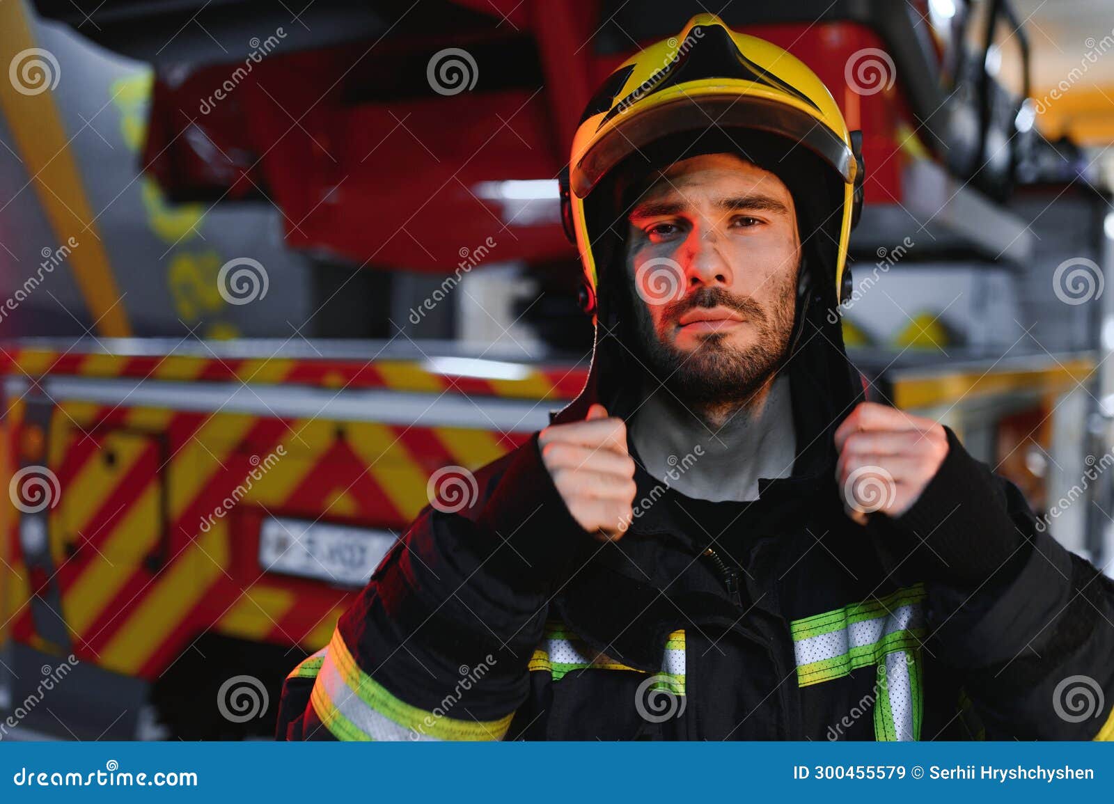 Tired Firefighter after Work in a Fire Department Stock Image - Image ...