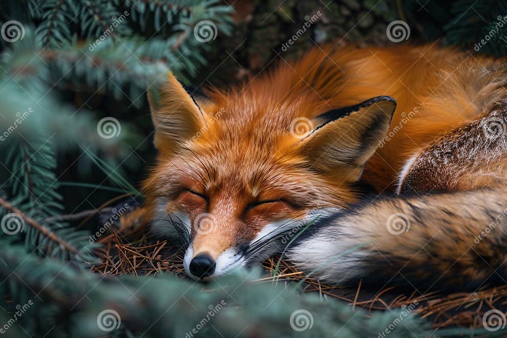 Tired Fox Sleeping in Forest Stock Illustration - Illustration of ...