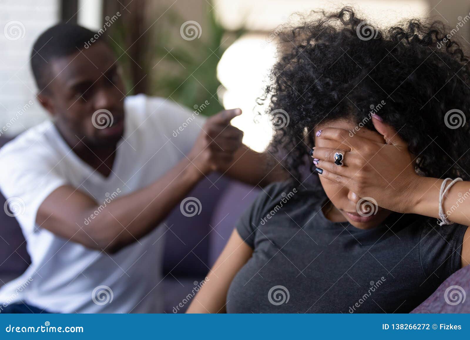 Tired African Wife Ignoring Angry Black Husband Blaming Of Problems