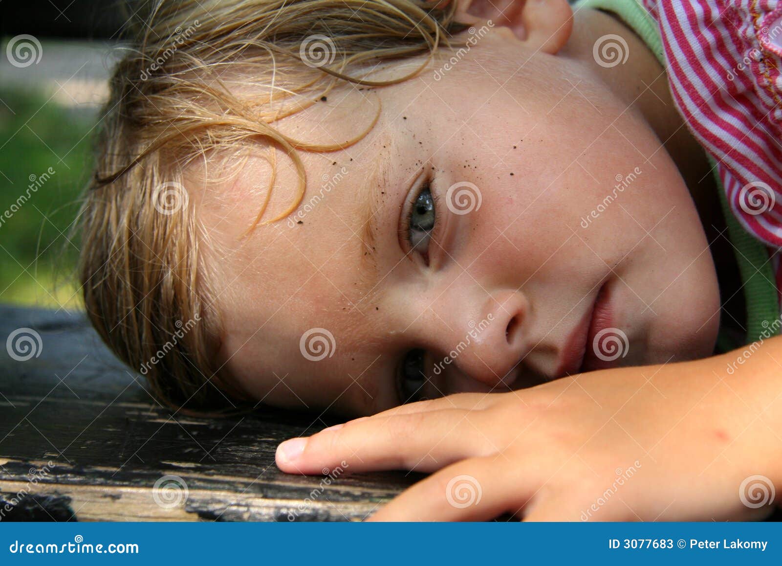Tired girl on the bench stock image. Image of desk, face - 3077683