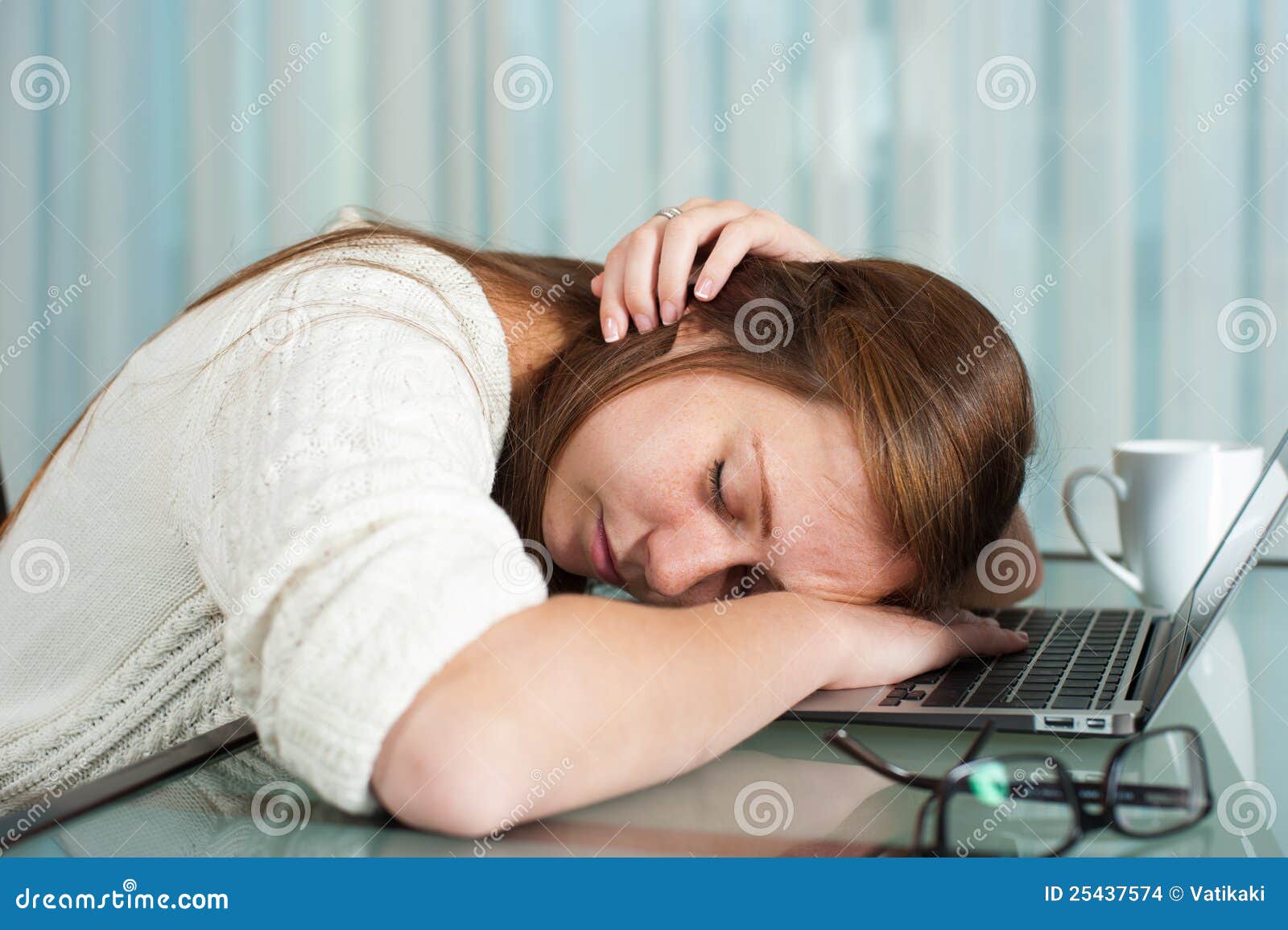 Tired Girl At Computer Stock Images - Image: 25437574