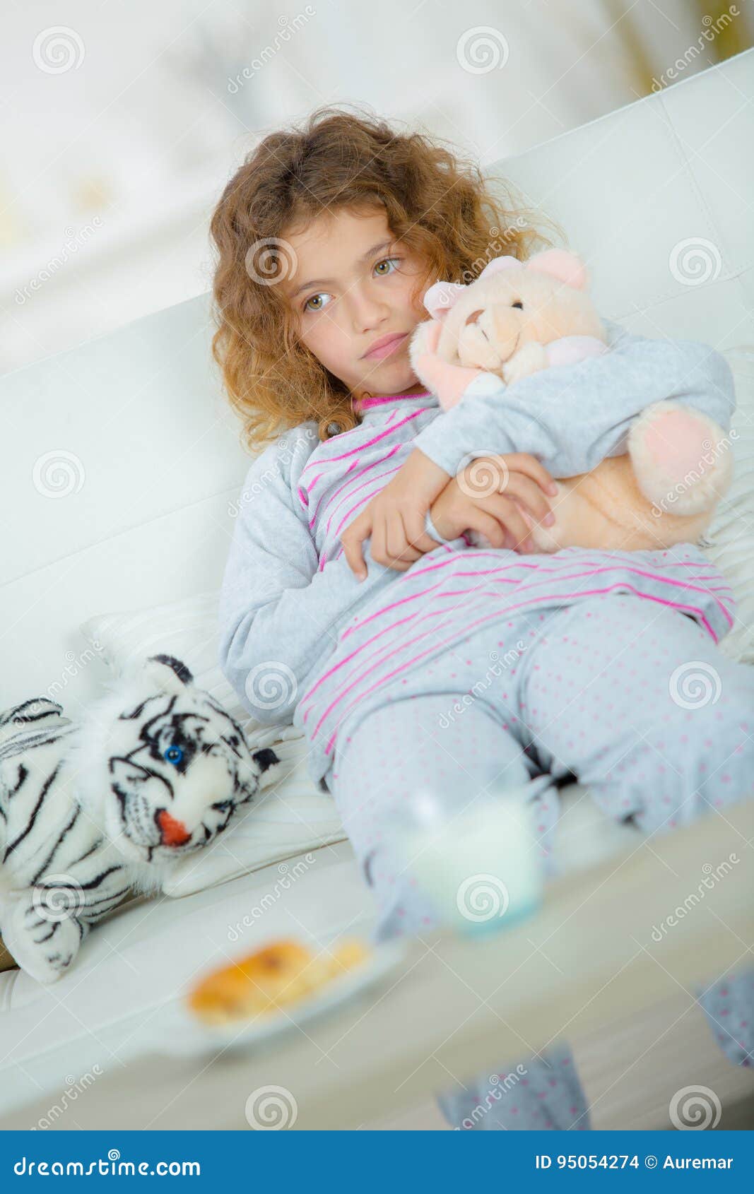 Tired Girl Hugging Toy Bear Stock Photo - Image of milk, stuffed: 95054274