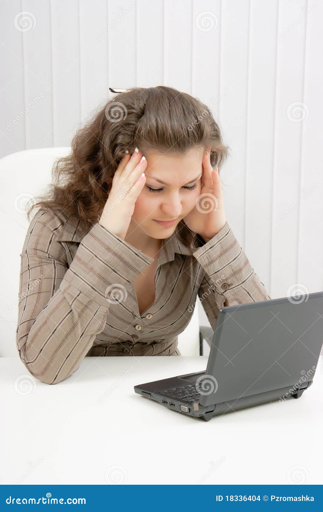 Tired girl with laptop stock photo. Image of nature, agony - 18336404